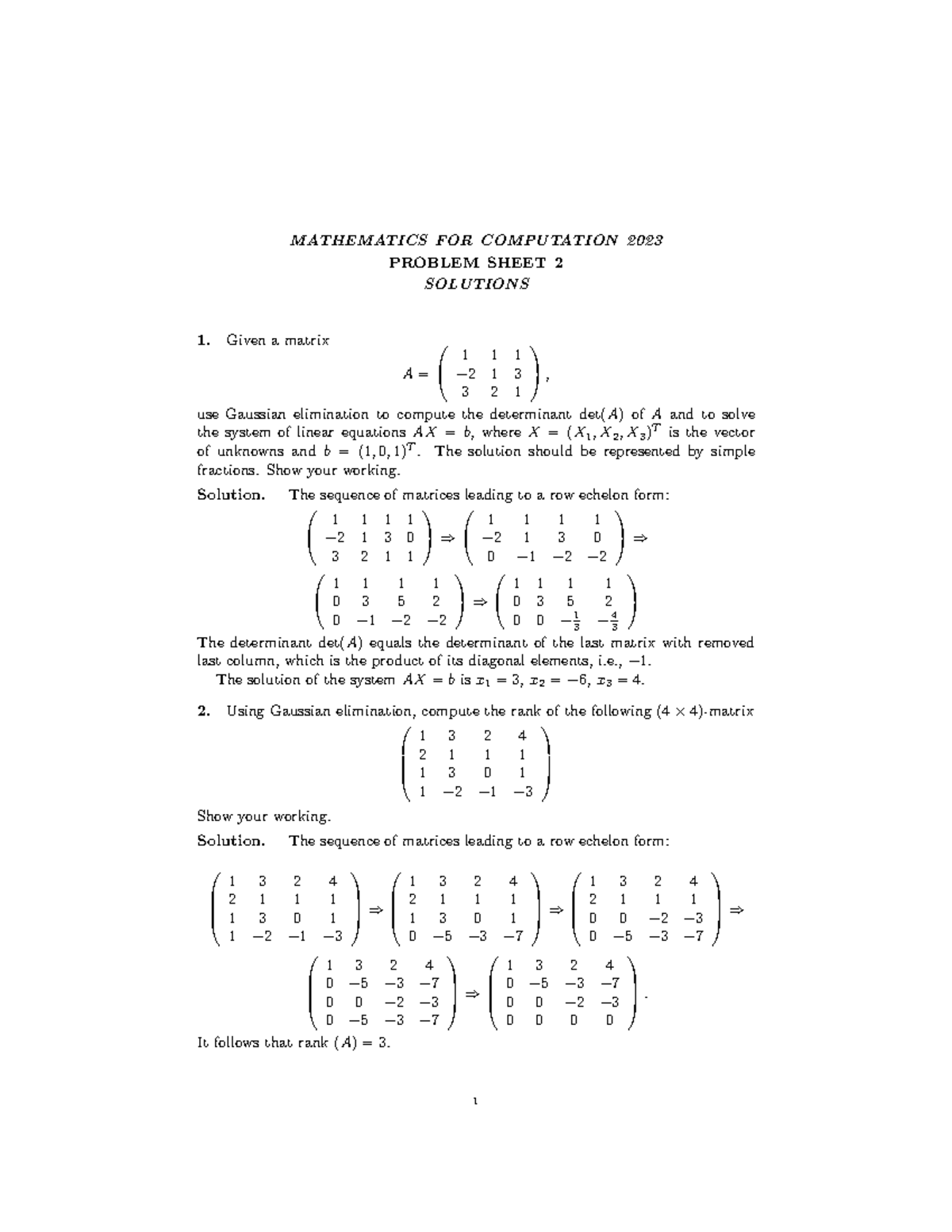 Analytic 23ps2sol - Problem sheet 2 solutions - MATHEMATICS FOR COMPUTATION 2023 PROBLEM SHEET 2 ...
