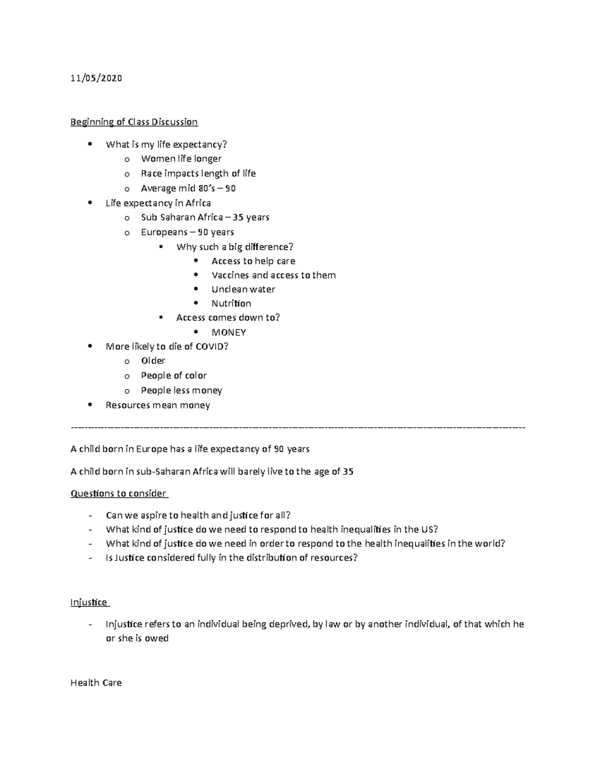 Exam 4 class notes - 11/05/ Beginning of Class Discussion What is my ...