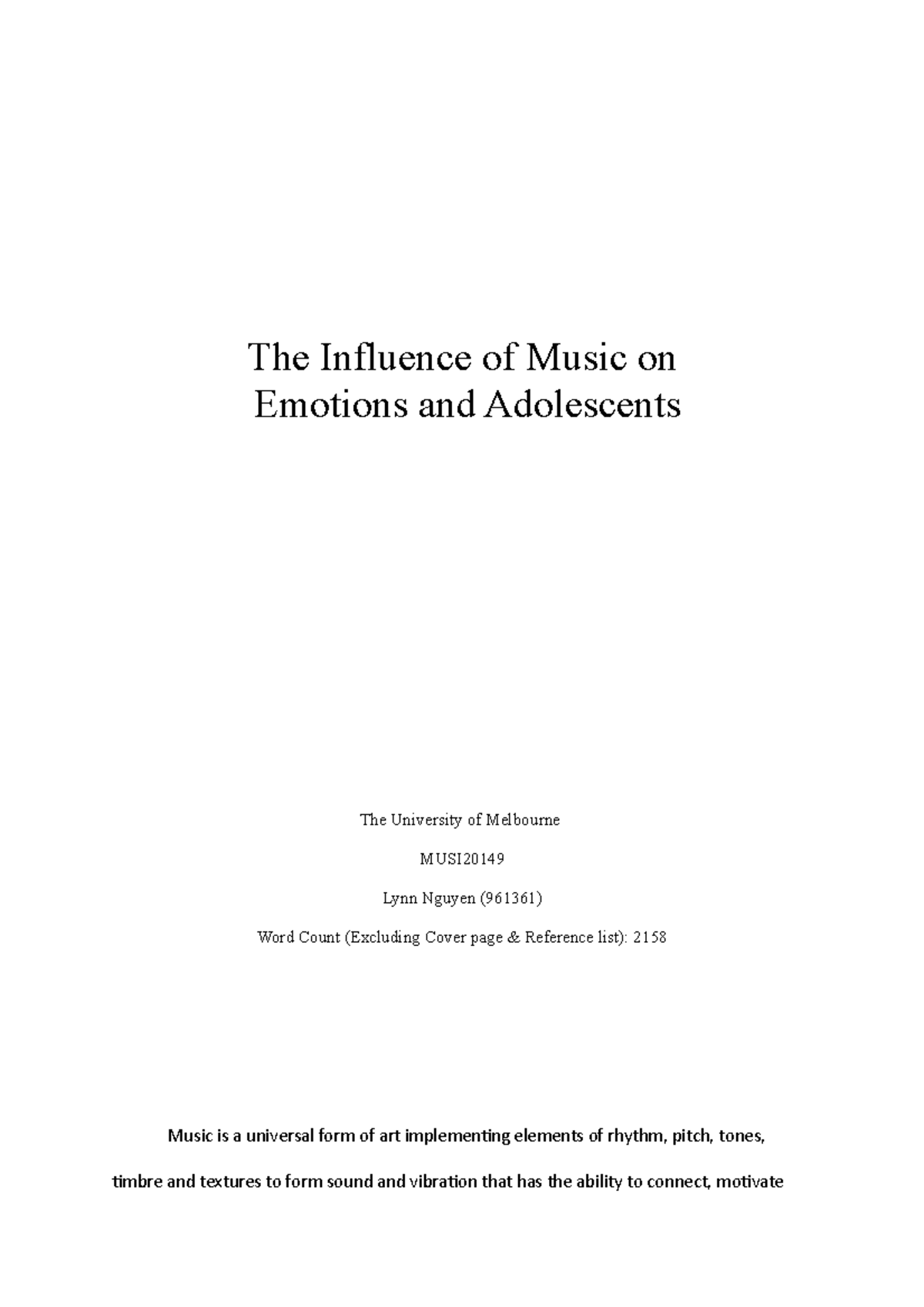 Music and Emotions - The Influence of Music on Emotions and Adolescents ...