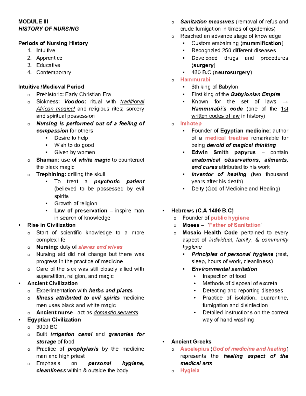 Module III- History OF Nursing - MODULE III HISTORY OF NURSING Periods ...