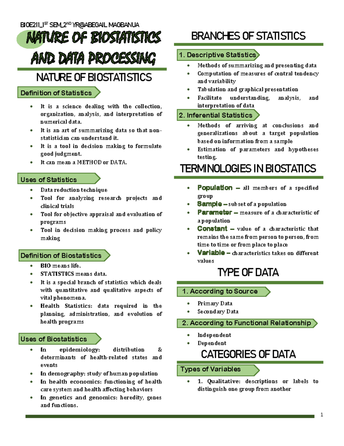 Trans-BIOE 2ND-YEAR - eys - NATURE OF BIOSTATISTICS Definition of ...