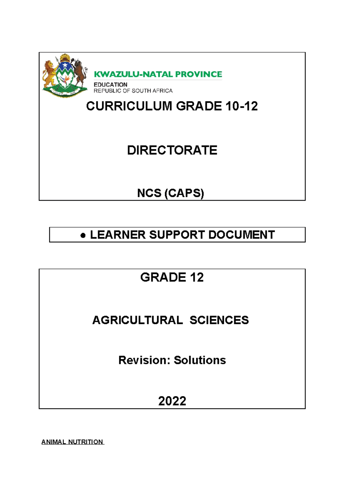 Agricultural Sciences Grade 12 2022 Learner Revision Document Solutions ...