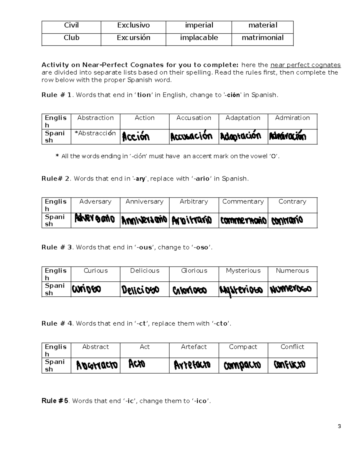 Cognates 1001 Spanish Cognates - Right - Civil Exclusivo imperial ...