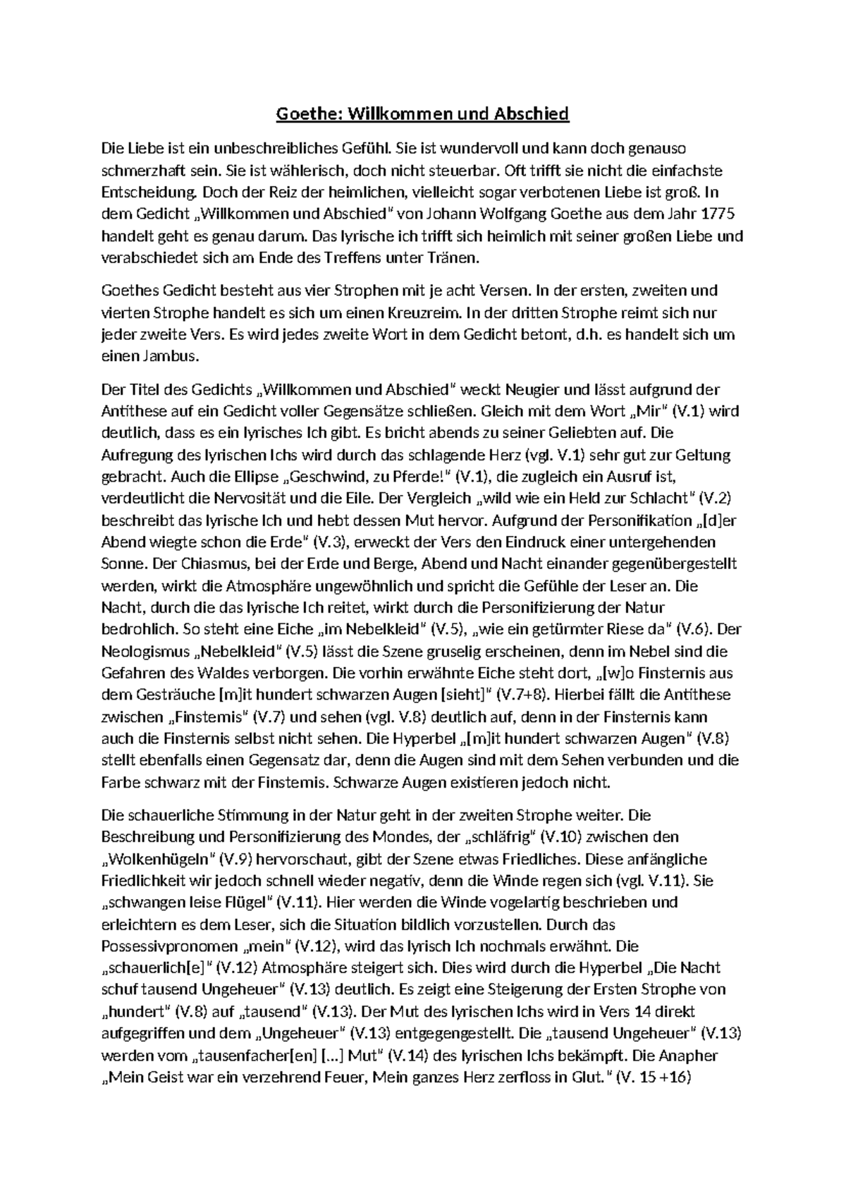 Gedichtsinterpretation: Willkommen und Abschied von Goethe - Goethe ...