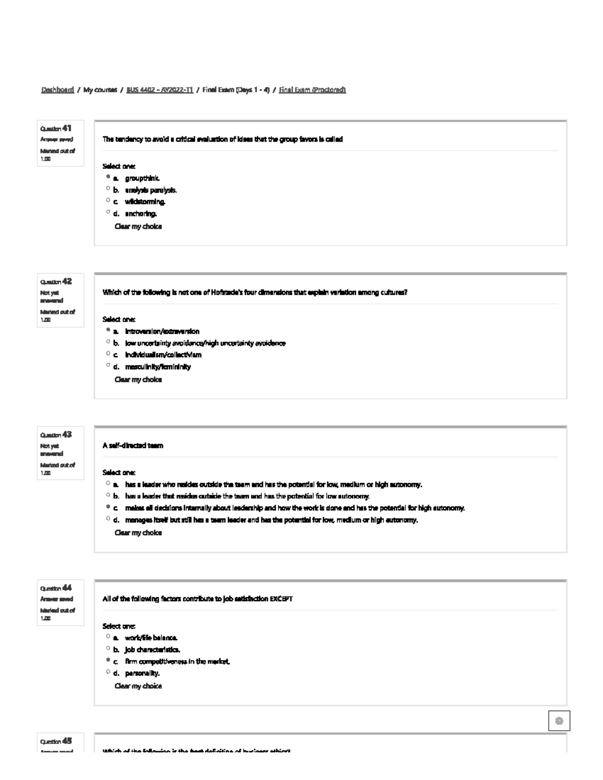 BUS 4402 Final Exam study questions 41-50 - BUS 4402 - Studocu