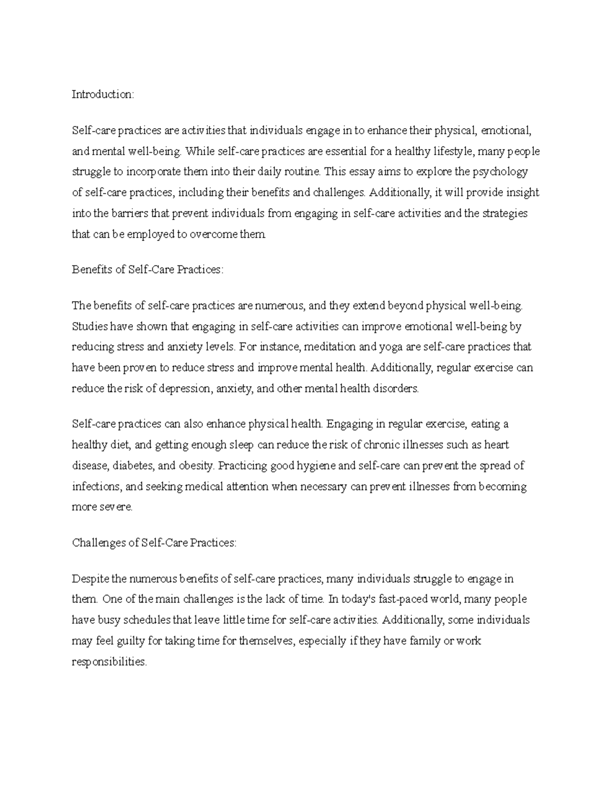 Title The Psychology of Self-Care Practices Understanding the Benefits ...