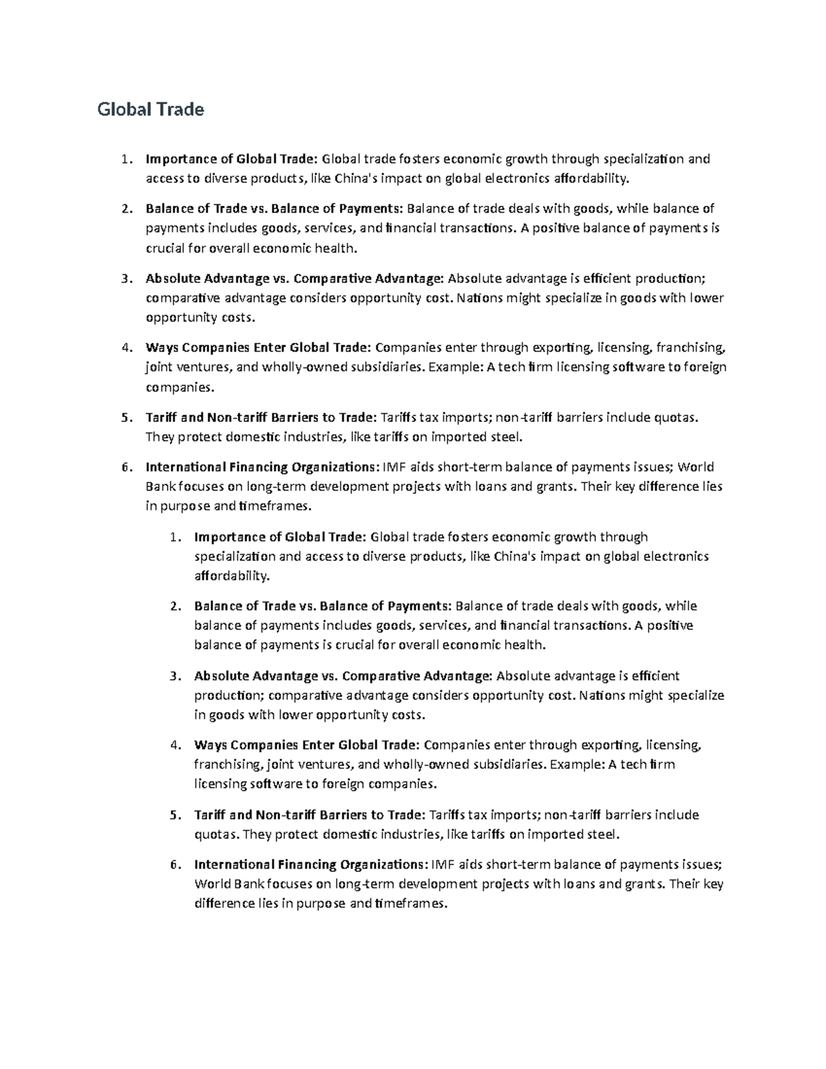 Assignment Chapter 3 - Global Trade Importance of Global Trade: Global ...