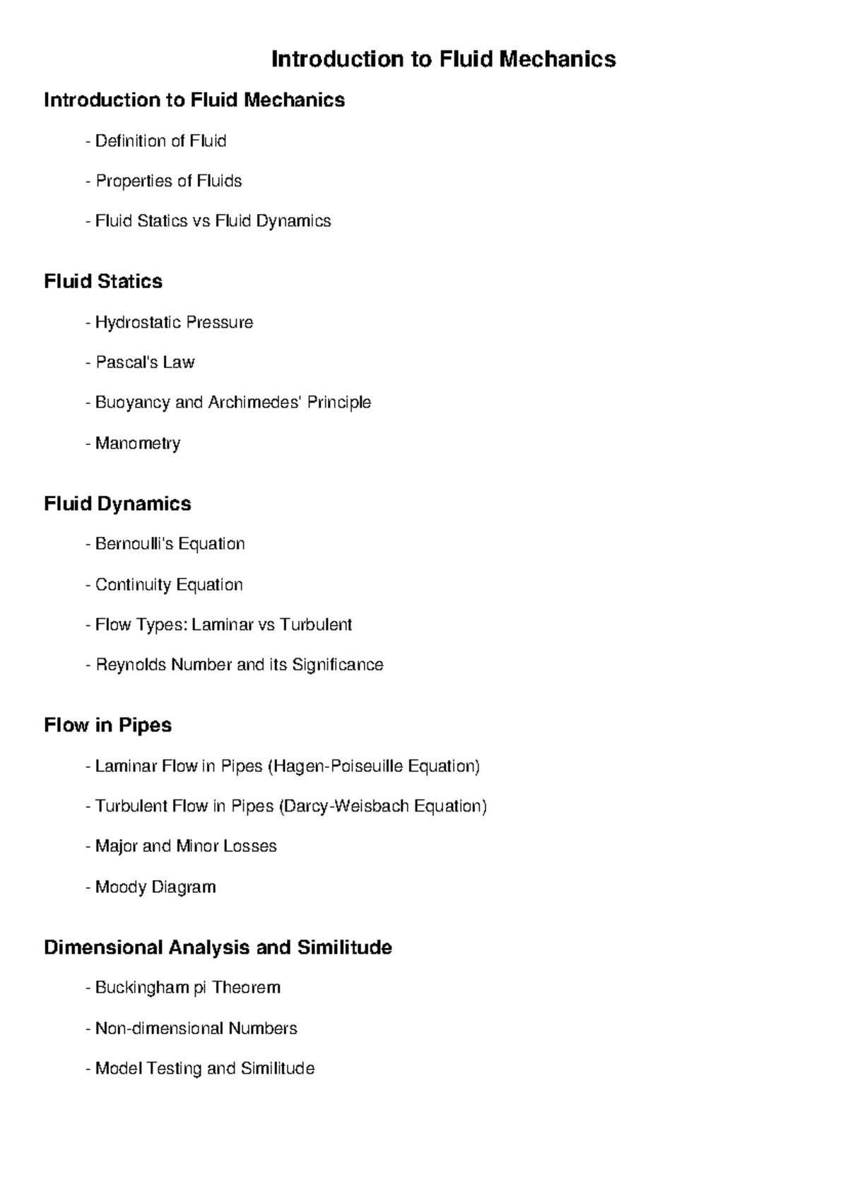 Fluid Mechanics Introduction - Studocu