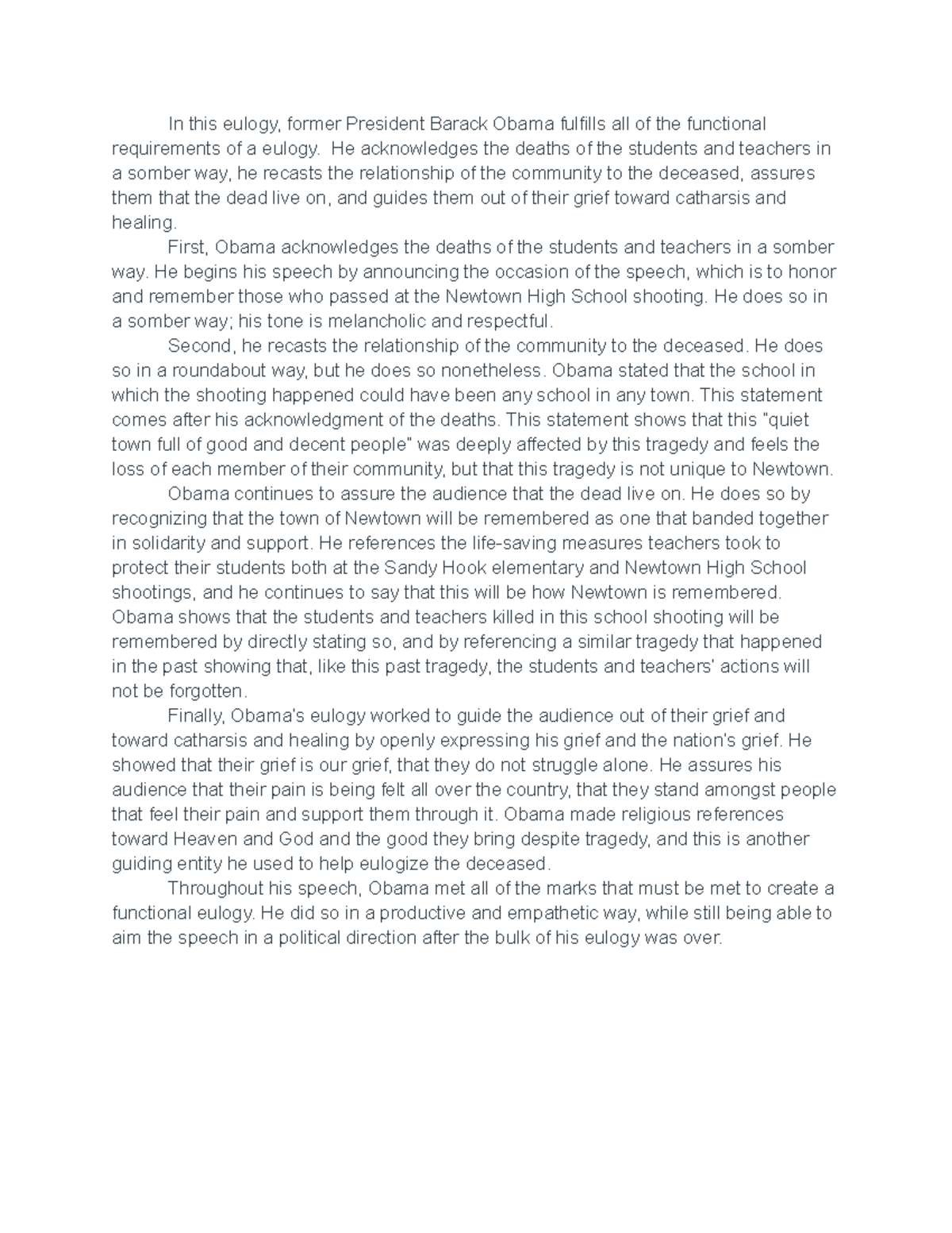 Analysis #3: Generic Analysis - In this eulogy, former President Barack ...