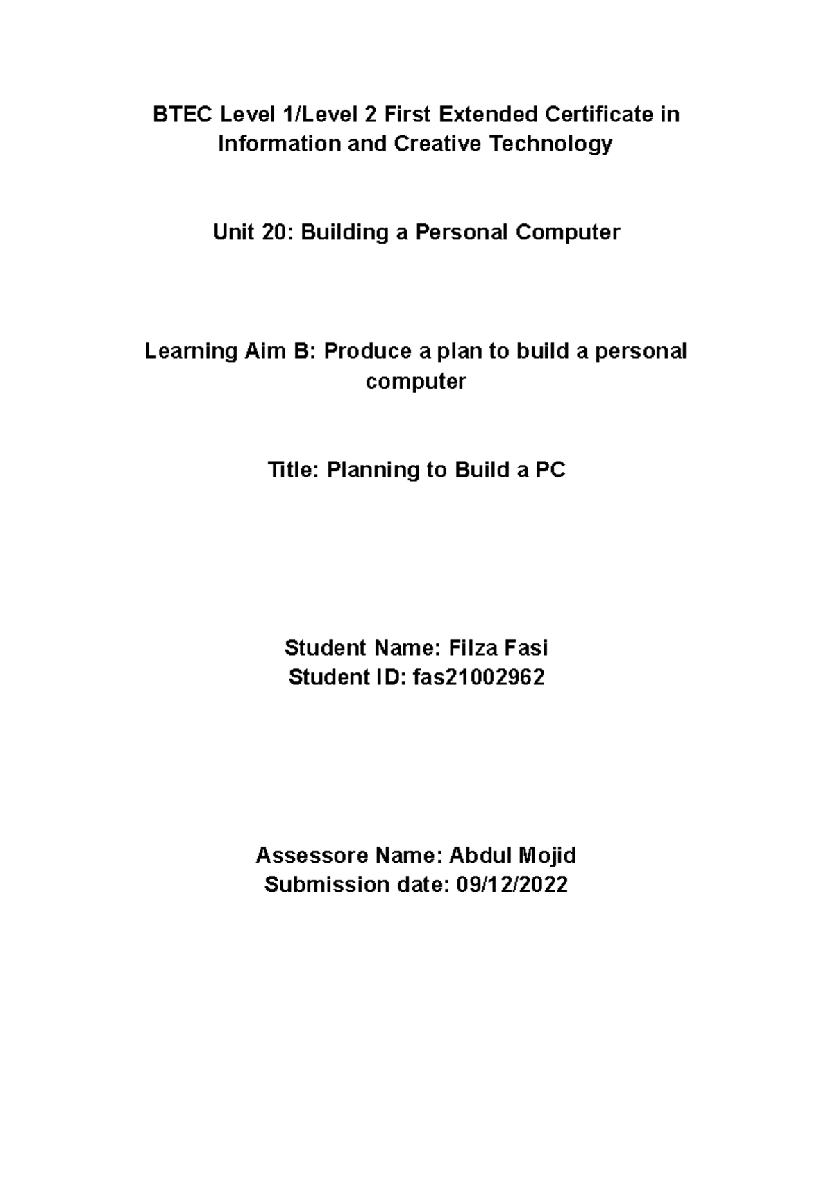 Building a personal computer - BTEC Level 1/Level 2 First Extended ...