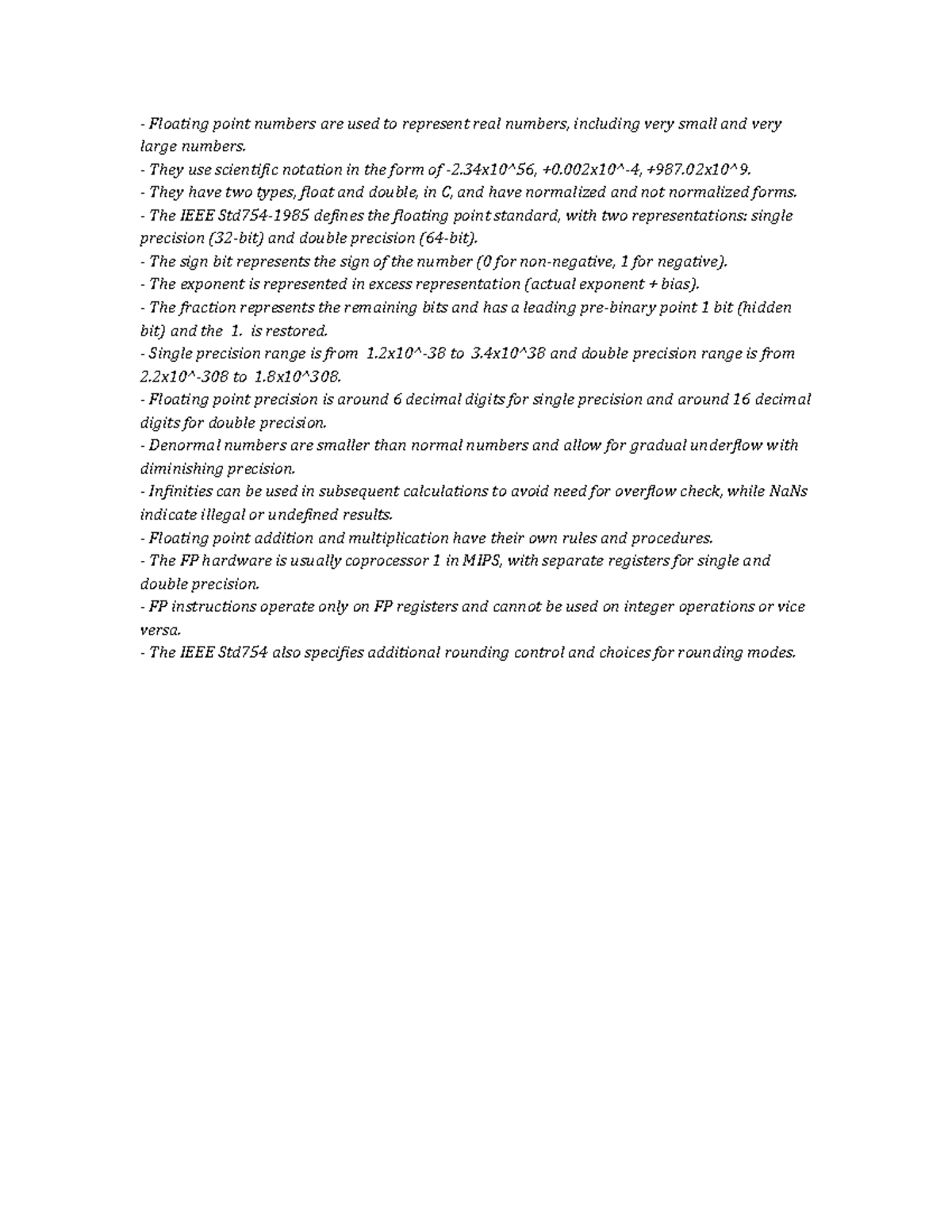 Lec 6 - Real Arithmetic - Floating point numbers are used to represent real numbers, including ...