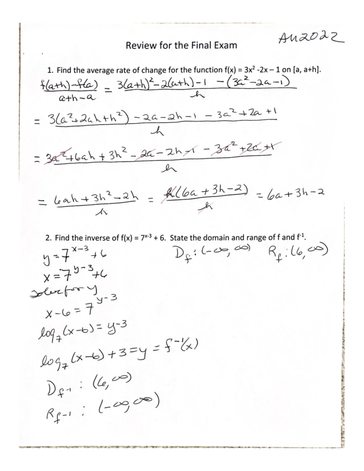 Review for the Final Exam - Math-1148 - Studocu