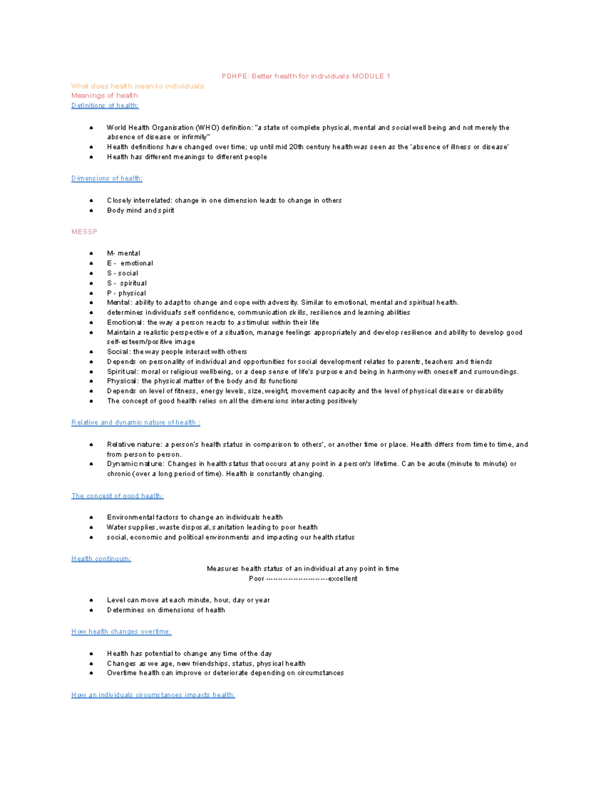 Pdhpe Better health for individuals Module 1 - PDHPE: Better health for ...