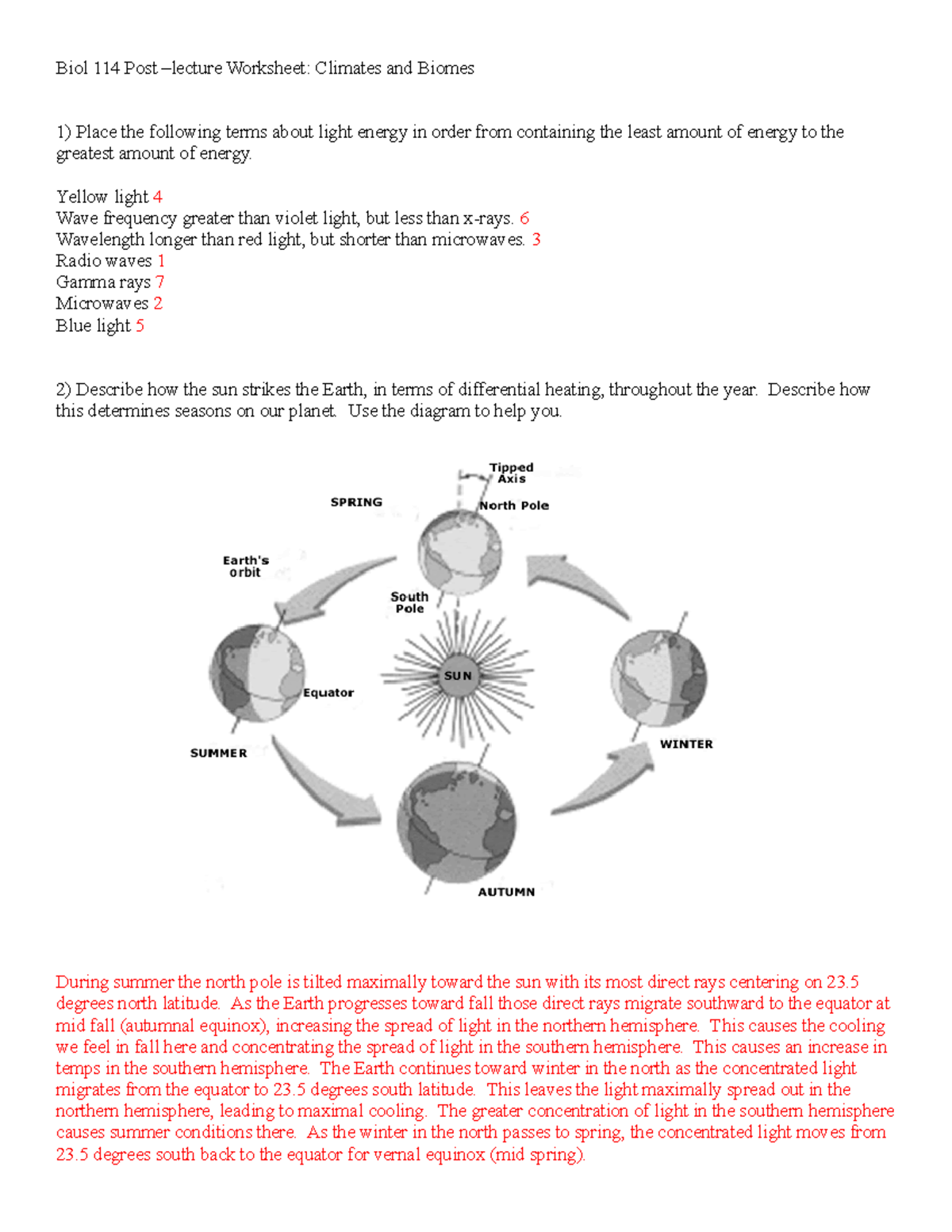 Biol 114 Post-lecture Worksheet - Climate and Biomes - Biol 114 Post ...
