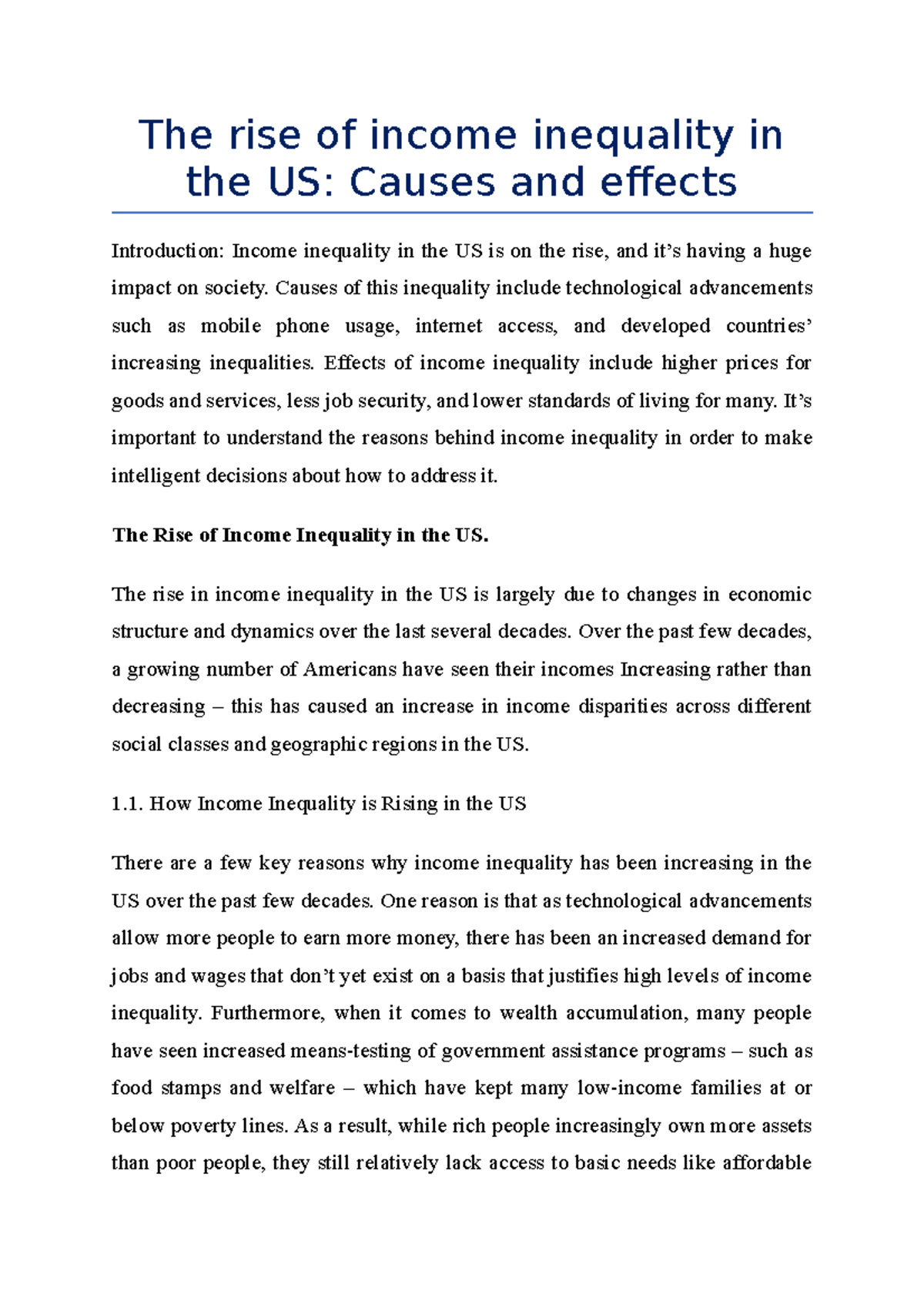 The rise of income inequality in the US, Causes and effects - The rise ...