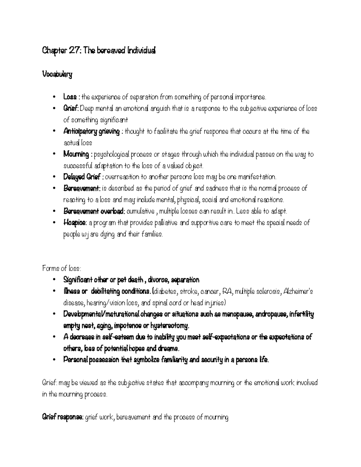 Chapter 27- The bereaved Individual - Chapter 27 : The bereaved ...