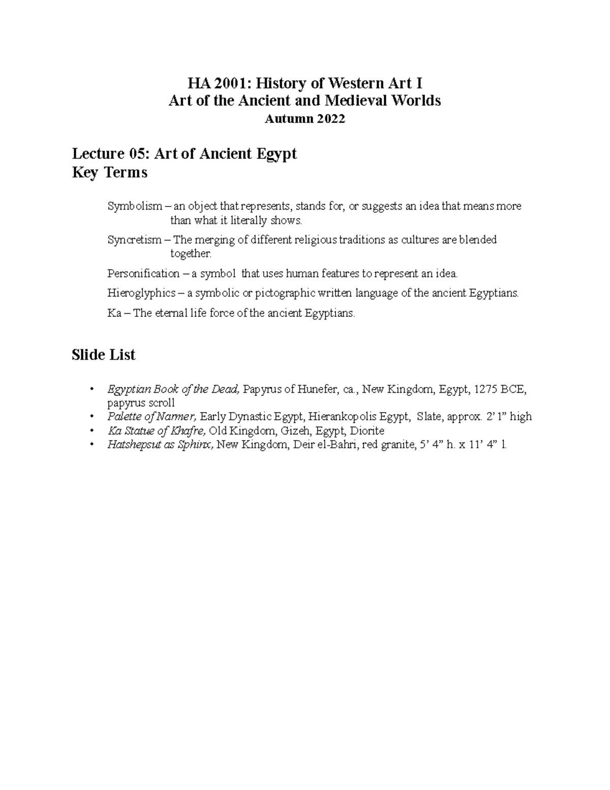 05 Ancient Egypt - Guided notes - HA 2001: History of Western Art I Art ...