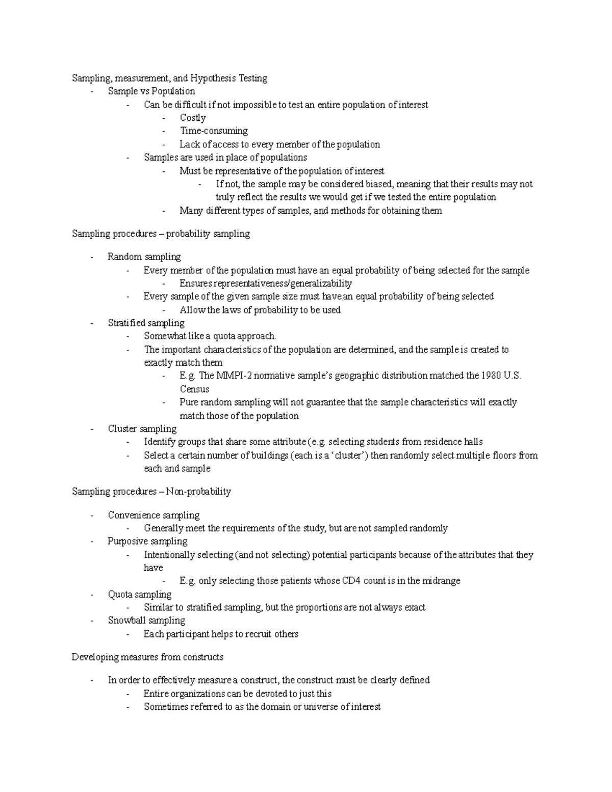 Ch 4 - n/a - Sampling, measurement, and Hypothesis Testing - Sample vs ...