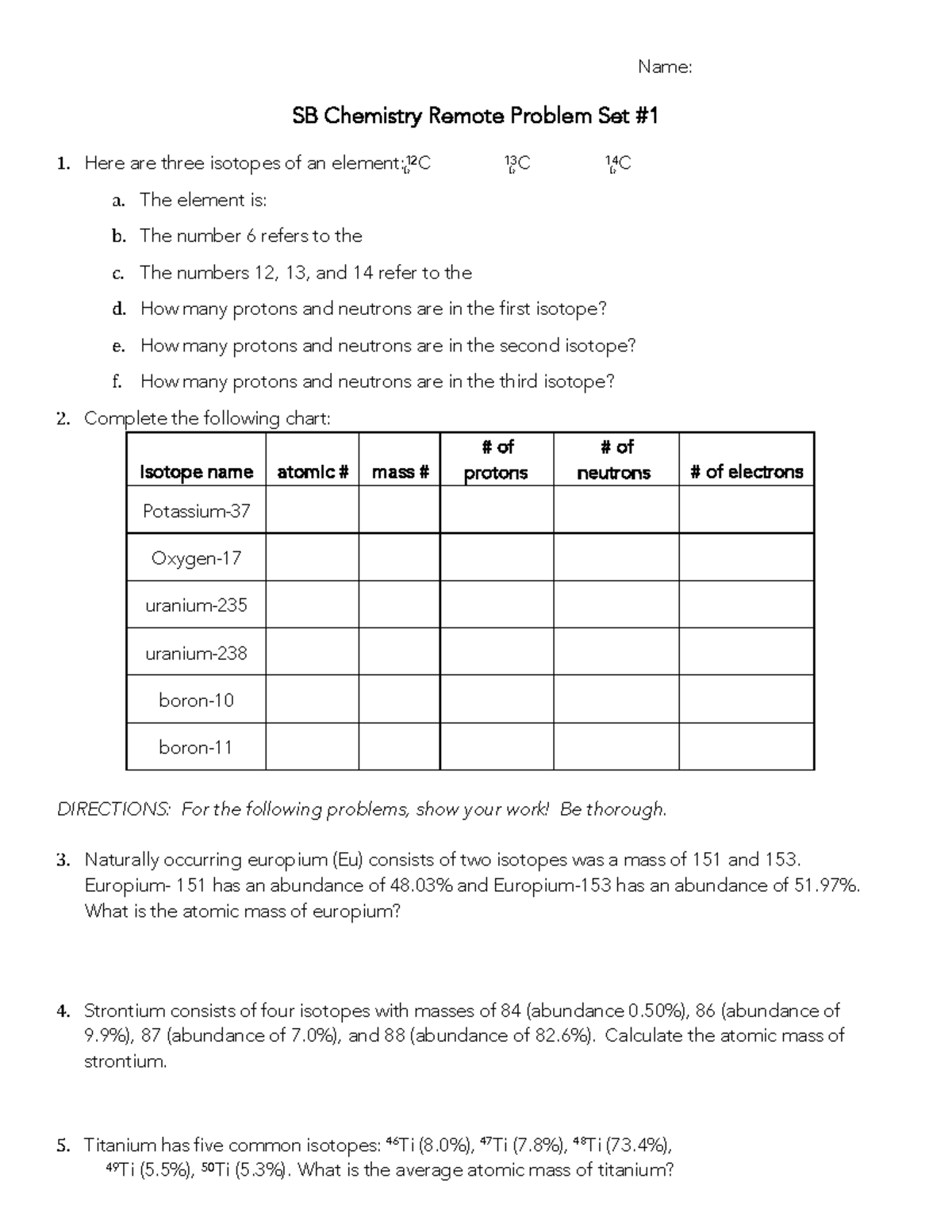 Remote Assignment #1 - Final exam prep - 6 6 6 Name: SB Chemistry ...