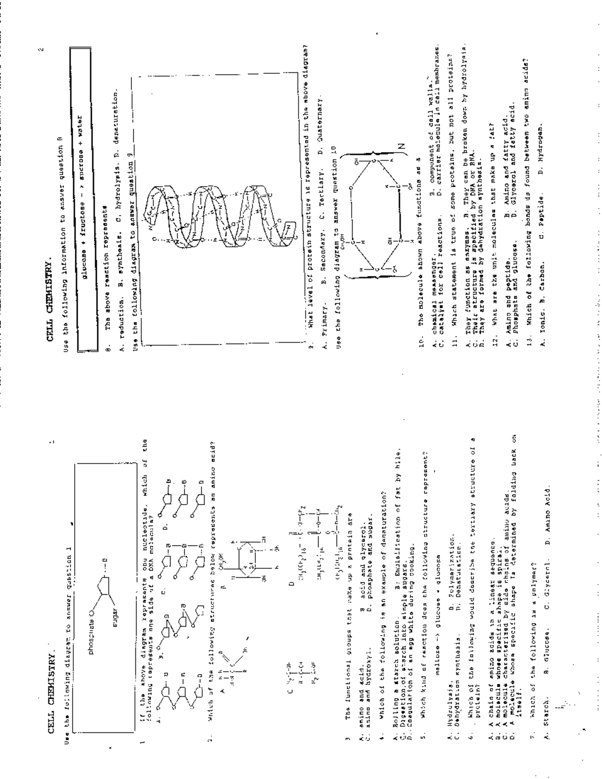 Biology 12 Final Review Booklet - CELL CHEMISTRY 2 1 CELL CHEMISTRY ...