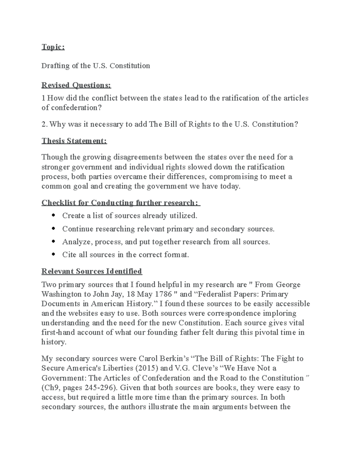 5-1 Discussion Research Plan - Topic: Drafting of the U. Constitution ...