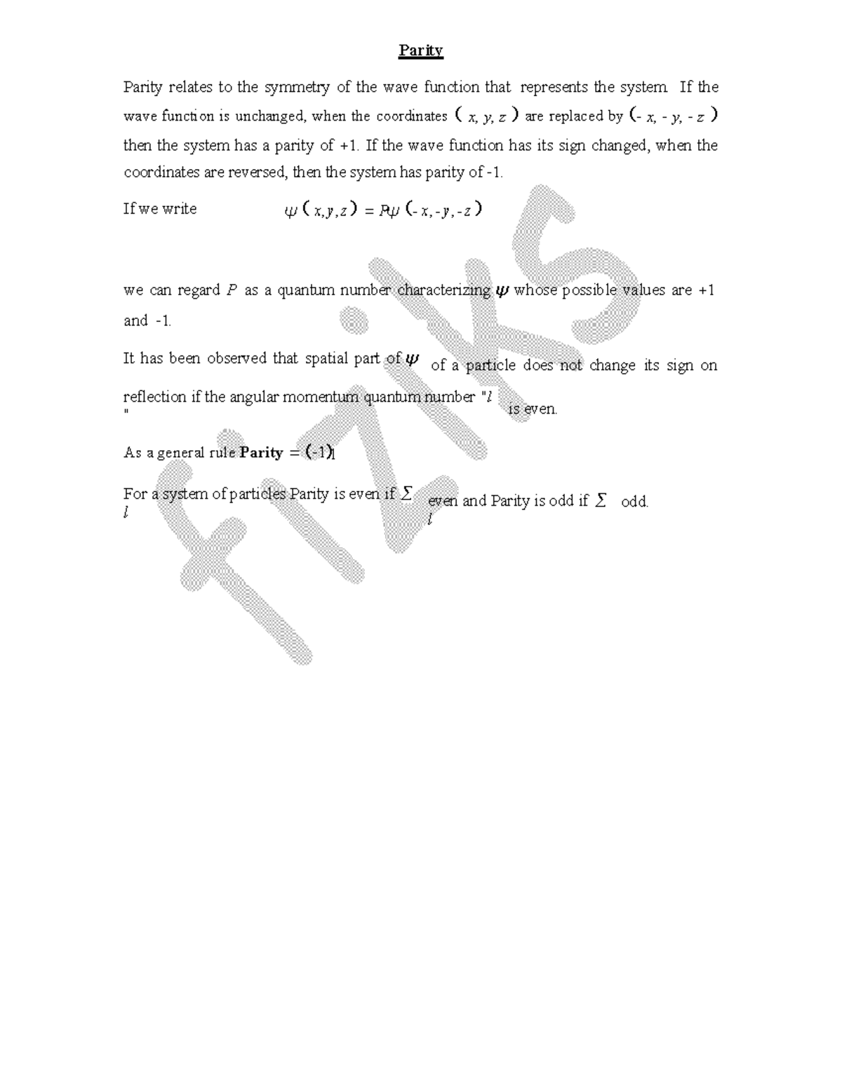 Physics Parity - Parity Parity relates to the symmetry of the wave ...