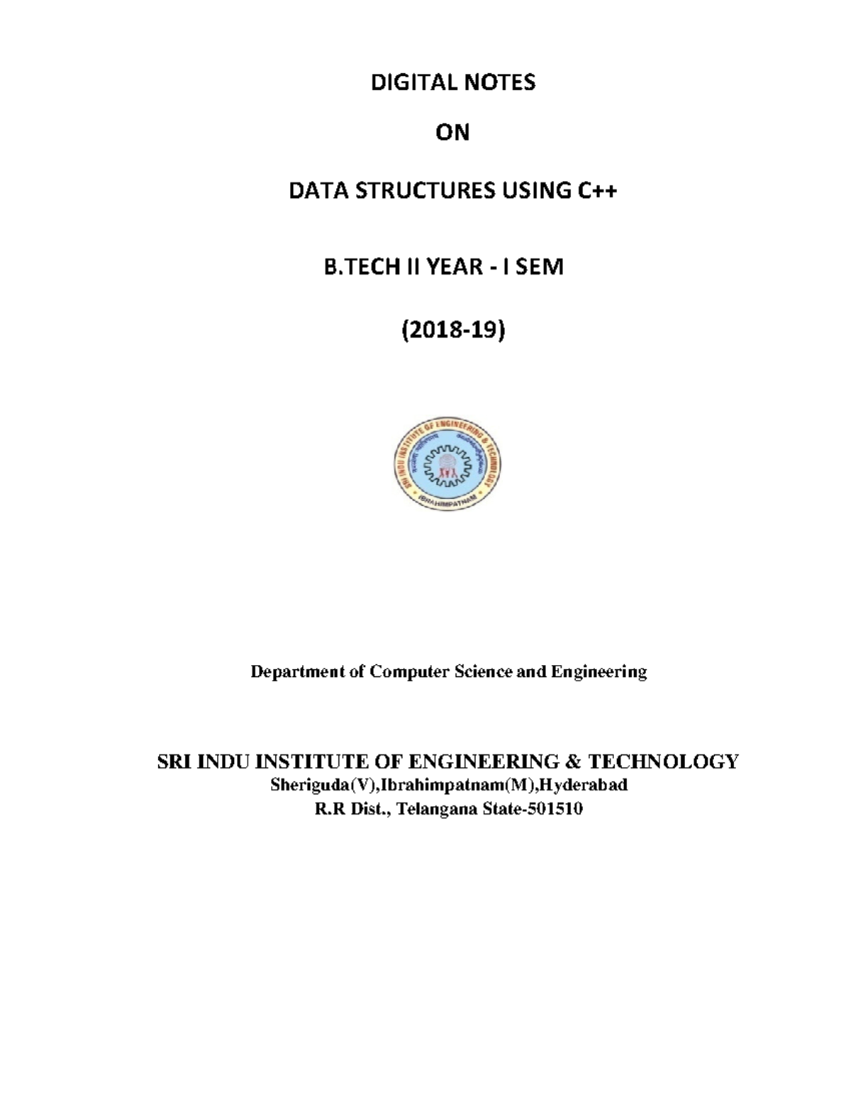 CSE II I C - C++ DSA - DATA STRUCTURES USING C++ B II YEAR Department of Computer Science and ...