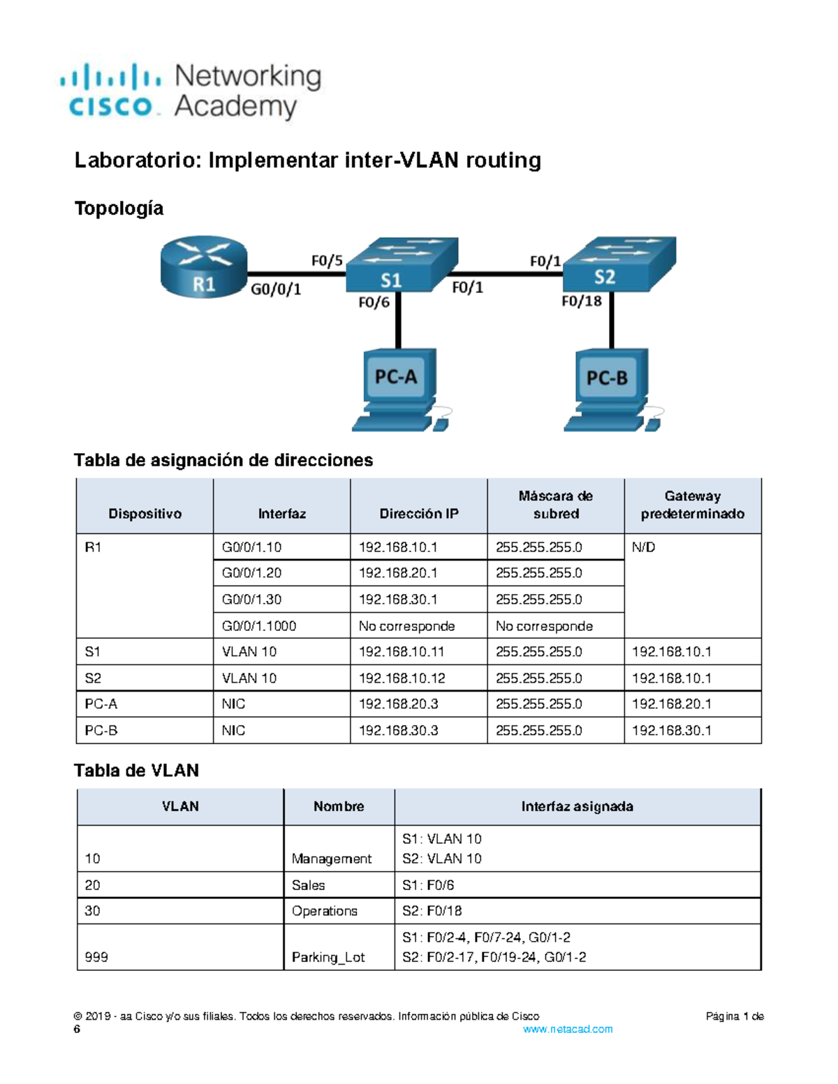 Lab 4 - Implement Inter-VLAN Routing - 2019 - aa Cisco y/o sus filiales ...