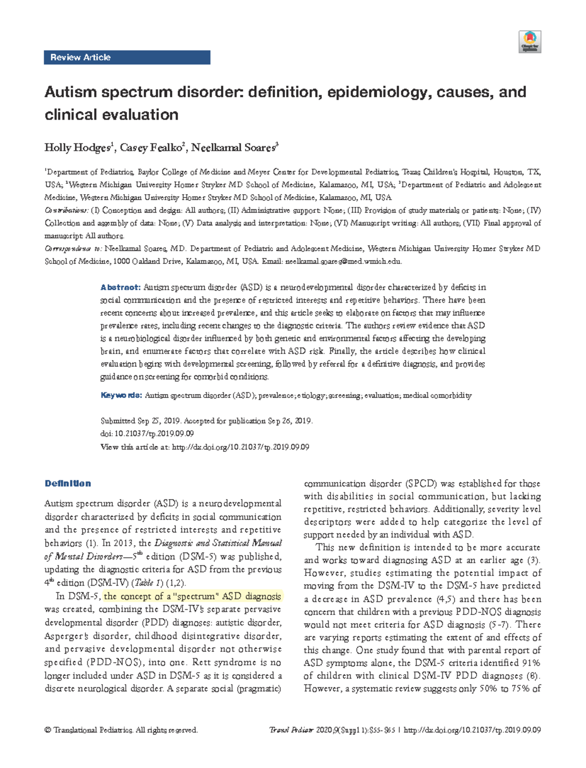 Autism - Definition Autism spectrum disorder (ASD) is a ...