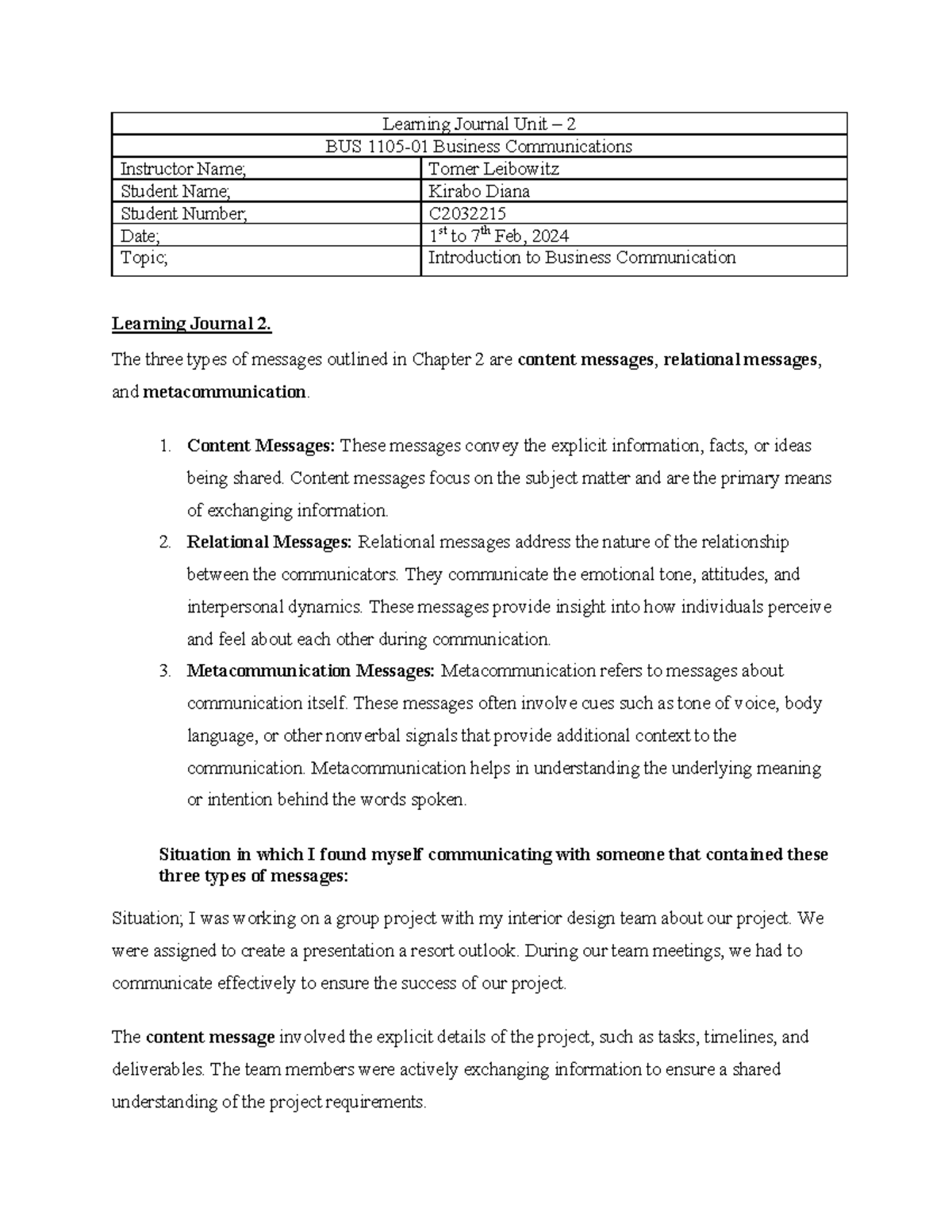 Learning Journal Unit 2 pdf - Learning Journal Unit – 2 BUS 1105-01 ...