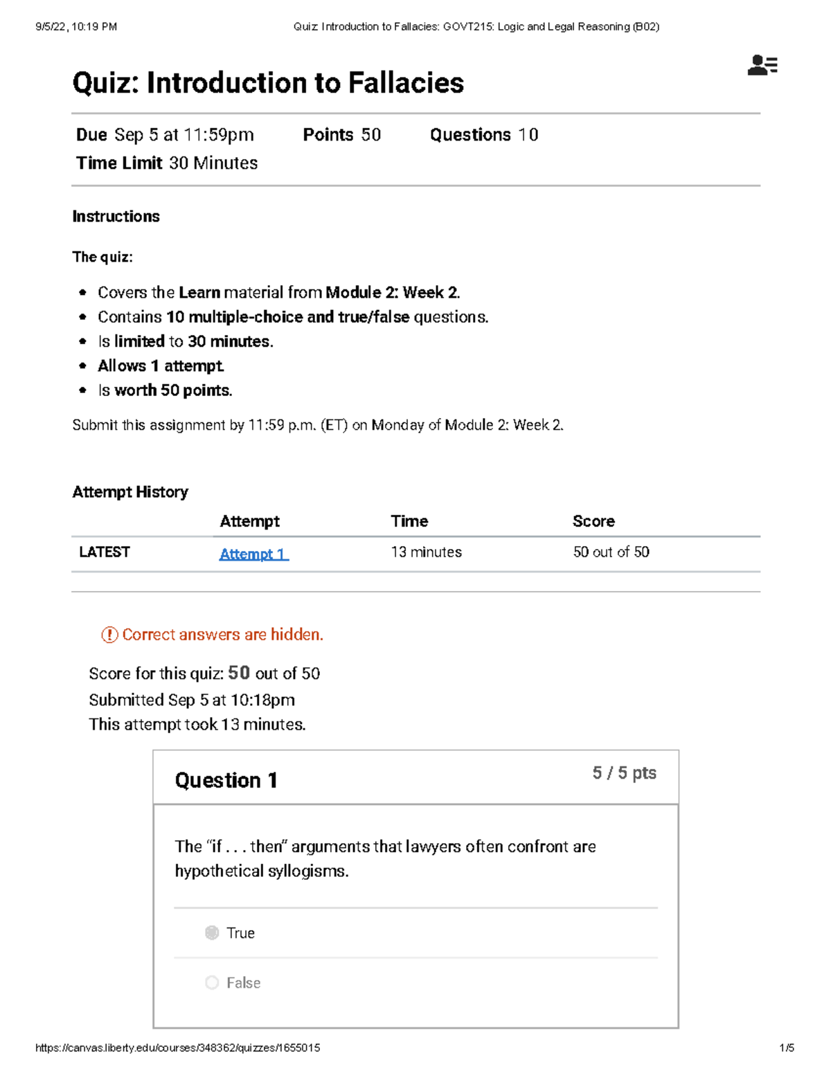 Quiz Introduction To Fallacies Govt215 Logic And Legal Reasoning B02 Quiz Introduction To