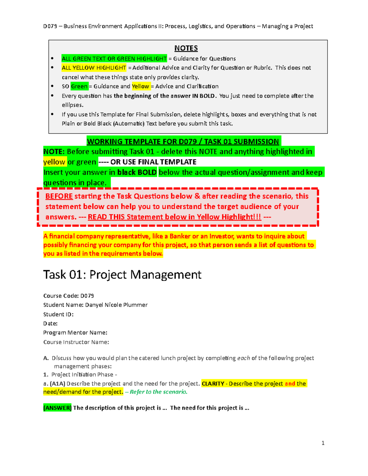 D079 - Task 1 Template - WORKING TEMPLATE FOR D079 / TASK 01 SUBMISSION ...
