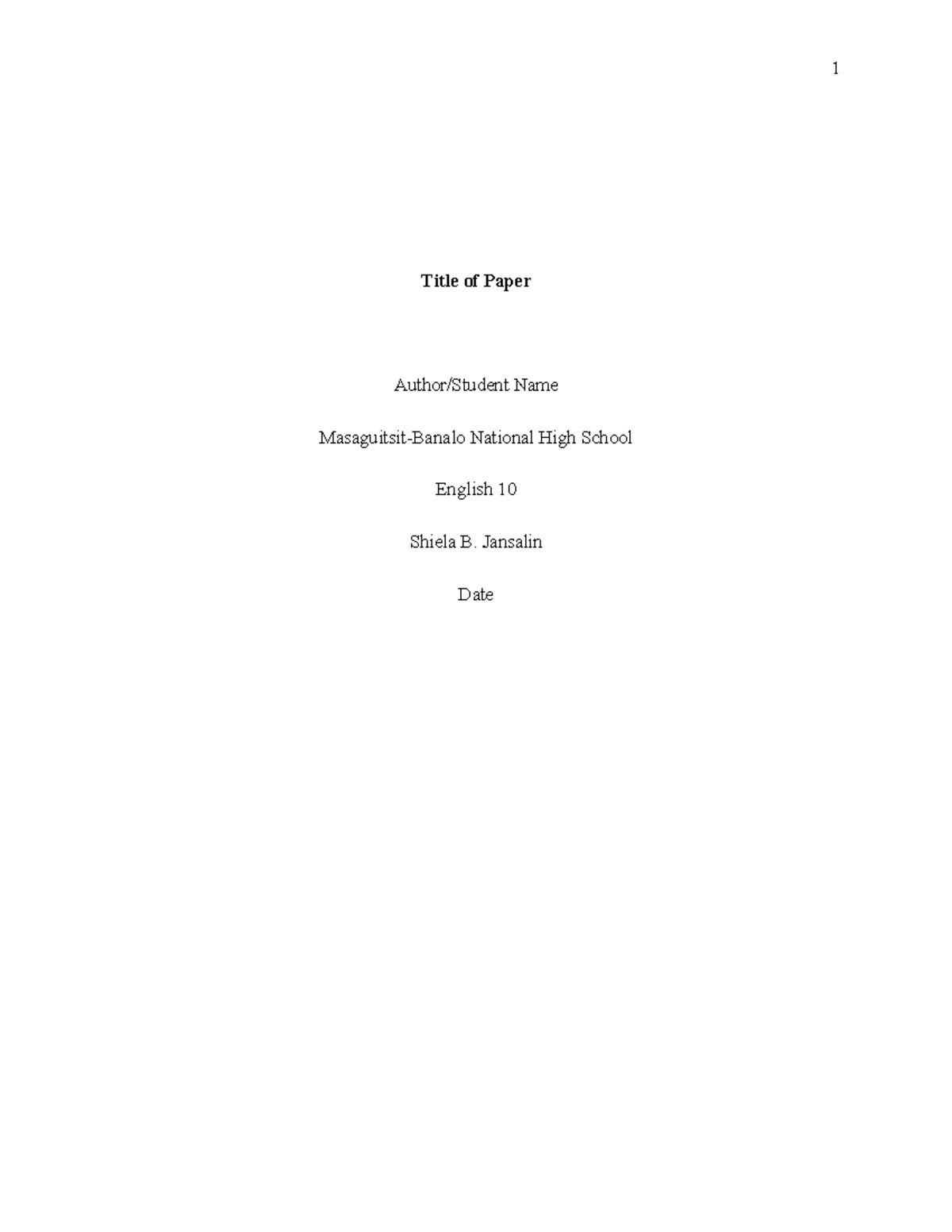 Student Paper Template APA 7 - Title of Paper Author/Student Name ...