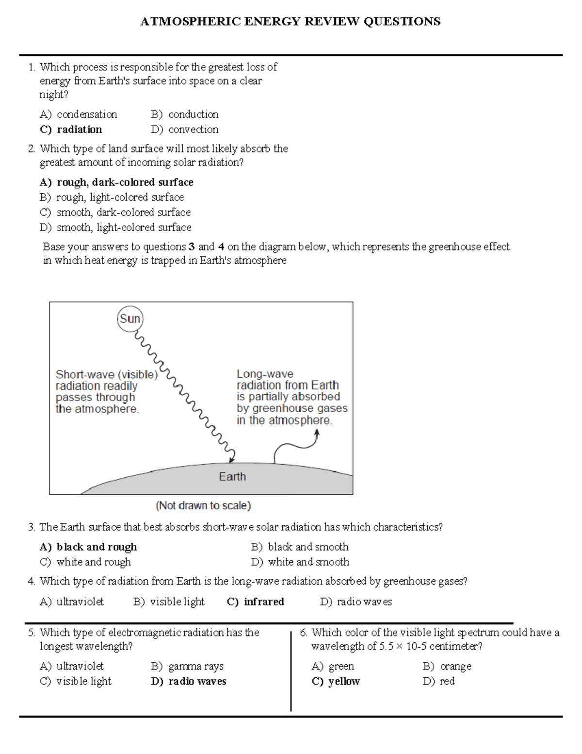 Atmospheric energy review key - A) condensation B) conduction C ...