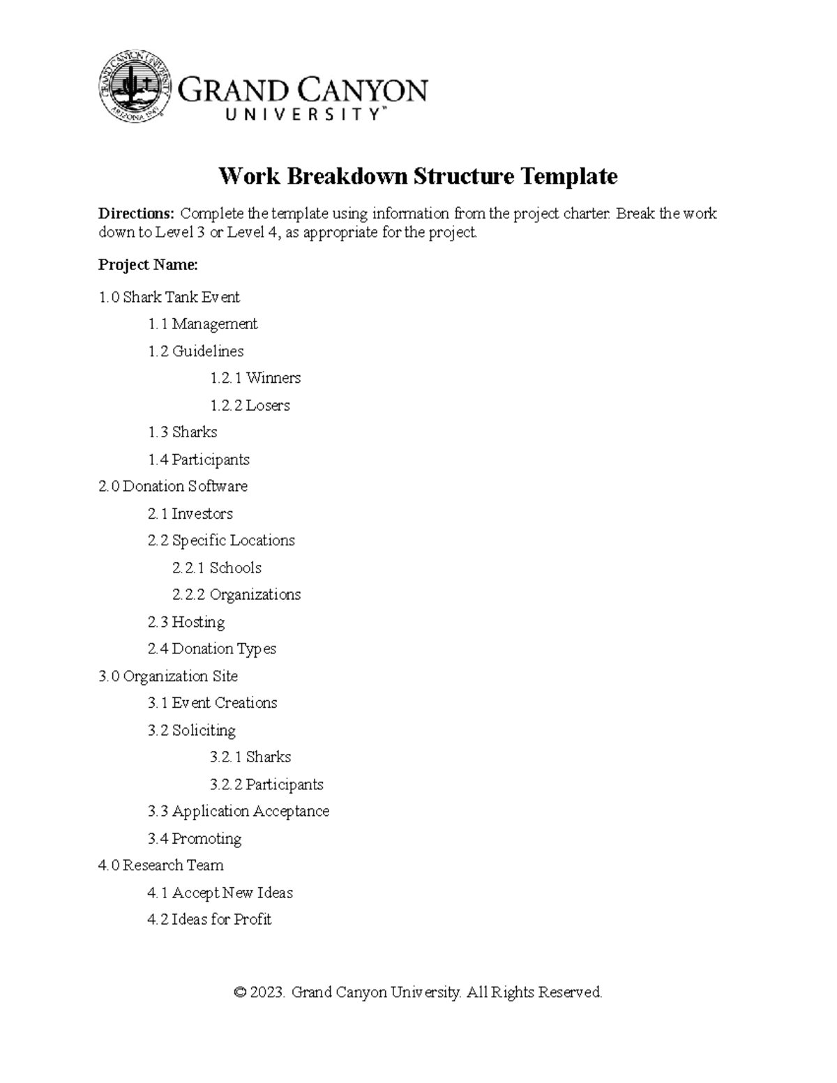 BIT 415 RS Work Breakdown Structure Template - Work Breakdown Structure ...