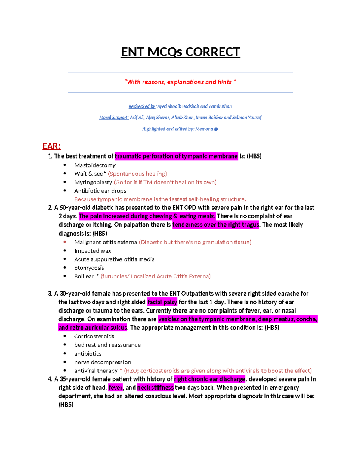 SH8 - this is the bank of MCQs of ENT - ENT MCQs CORRECT “With reasons ...