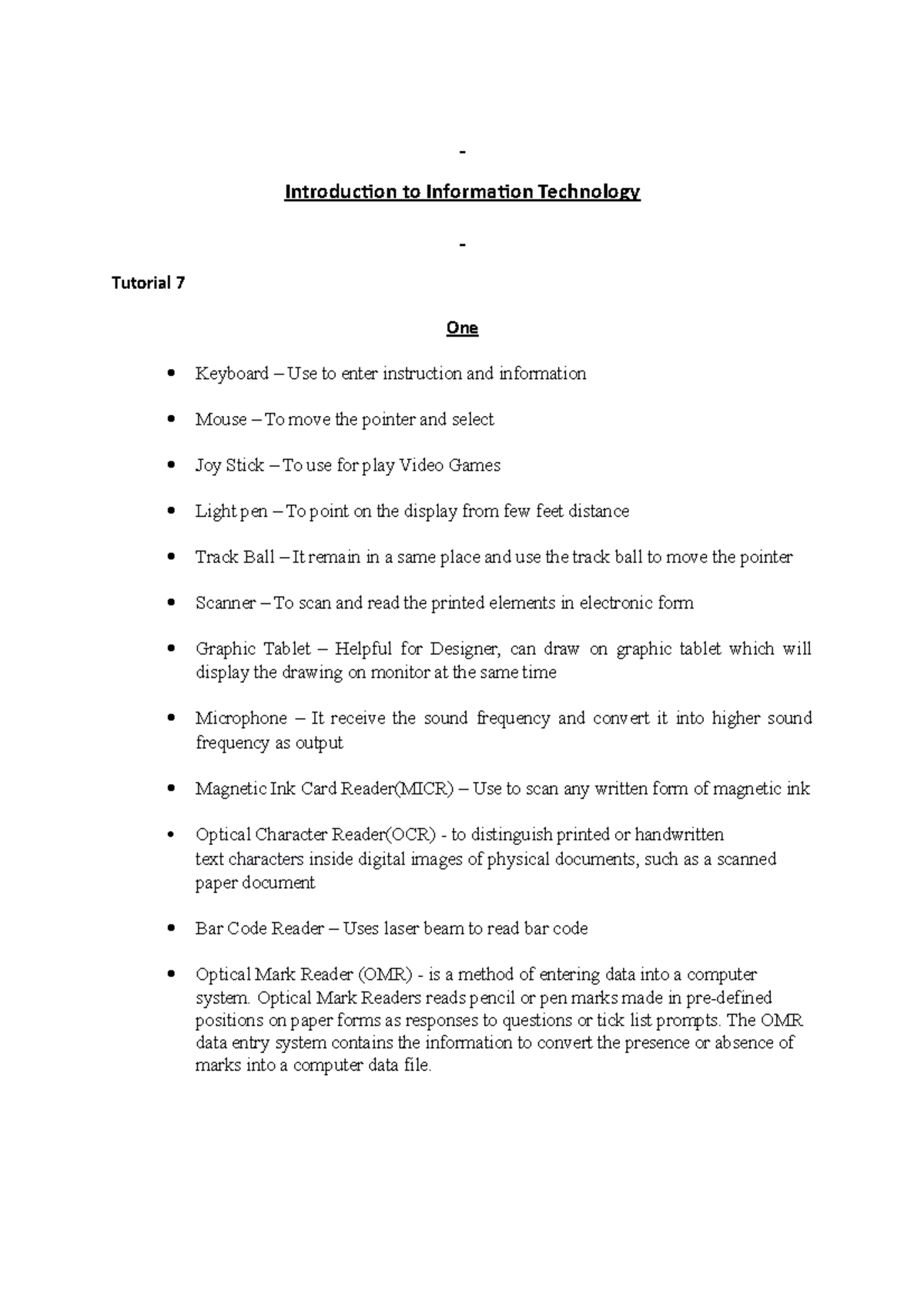 Introduction to IT (Tutorial 7) - Introduction to Information ...