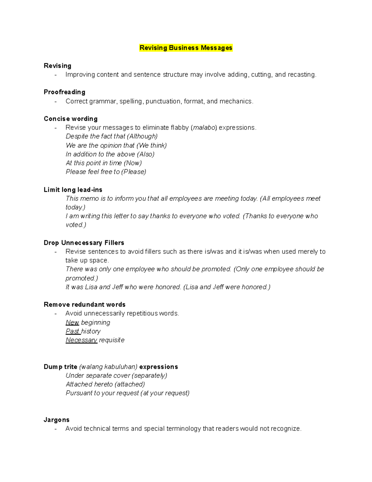 Business Communication Notes - Revising Business Messages Revising ...