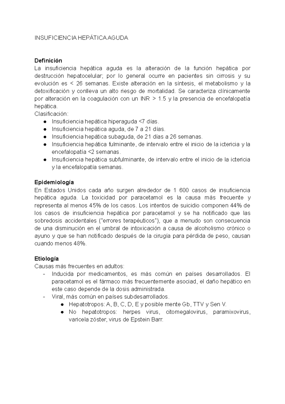 Insuficiencia Hepática Aguda - INSUFICIENCIA HEPÁTICA AGUDA Definición La insuficiencia hepática ...