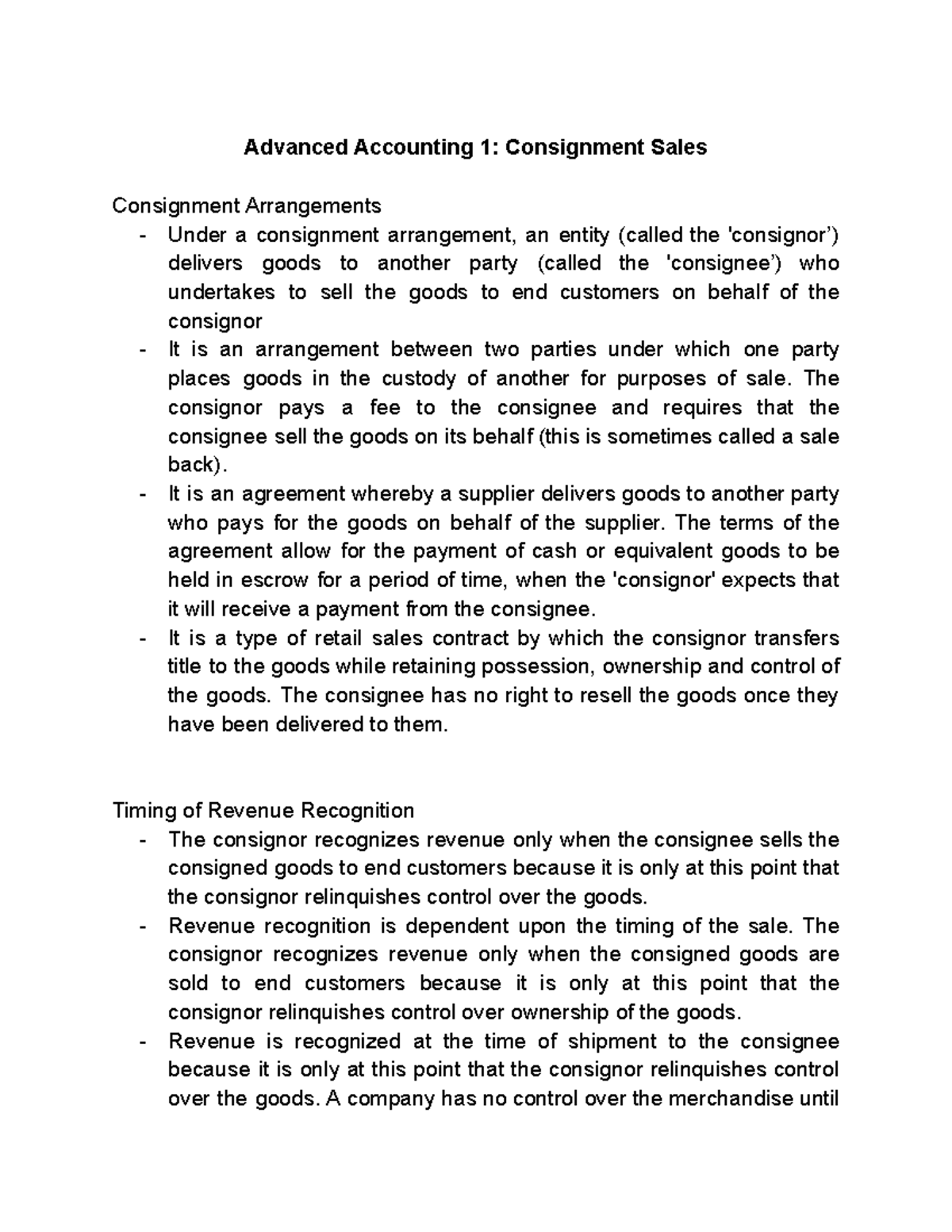 Advanced Accounting 1 Consignment Sales - The consignor pays a fee to ...