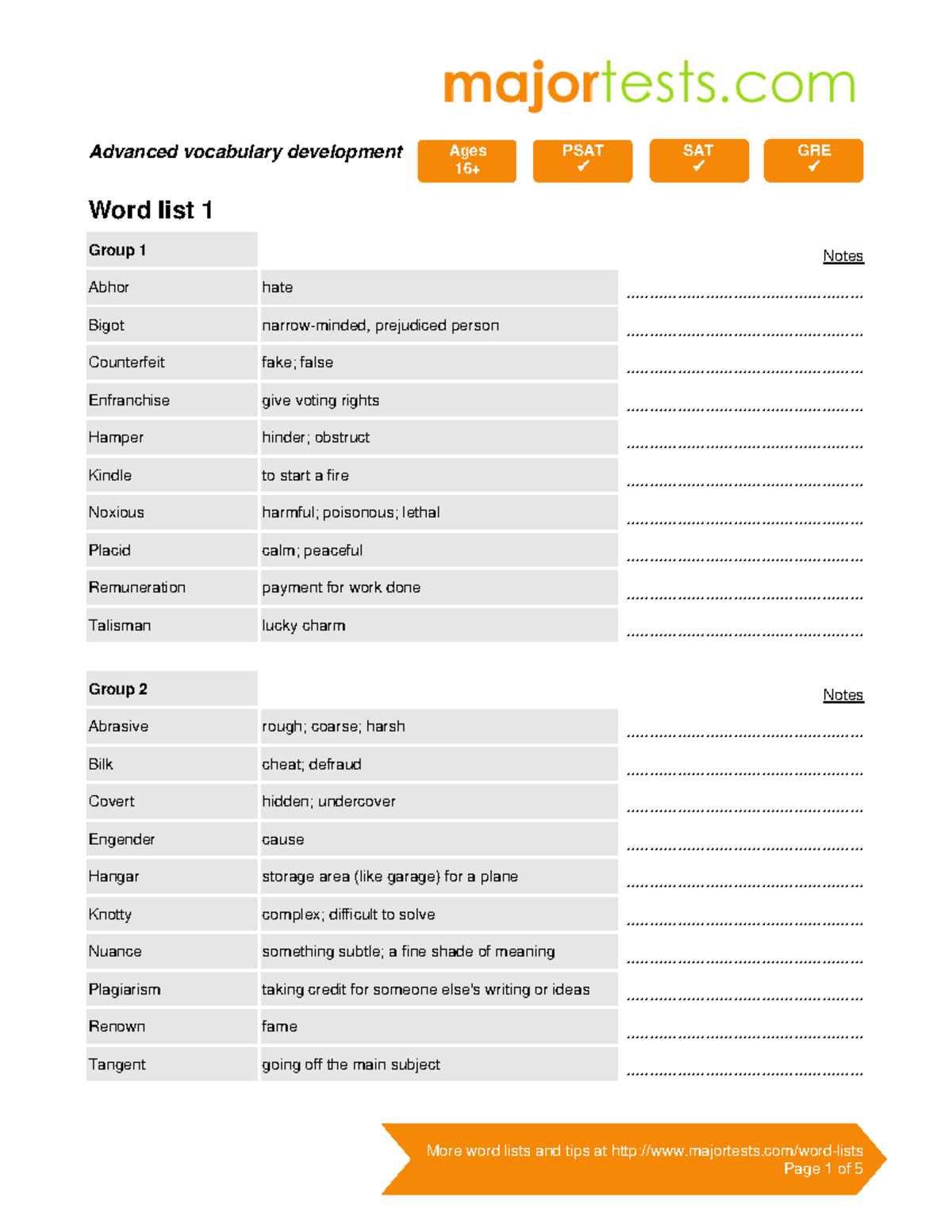 Word-list-01 - More word lists and tips at majortests/word-lists ...