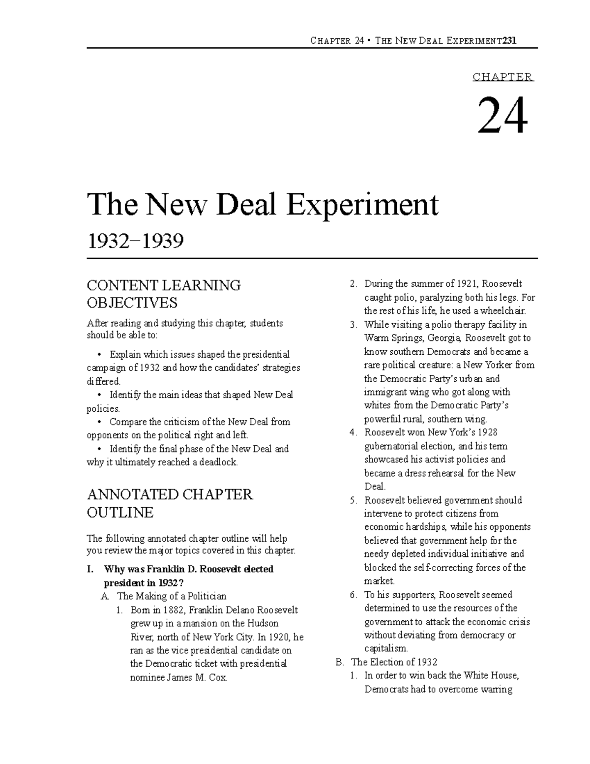 Chapter 24 Notes Outline - CHAPTER 24 • THE NEW DEAL EXPERIMENT 231 ...