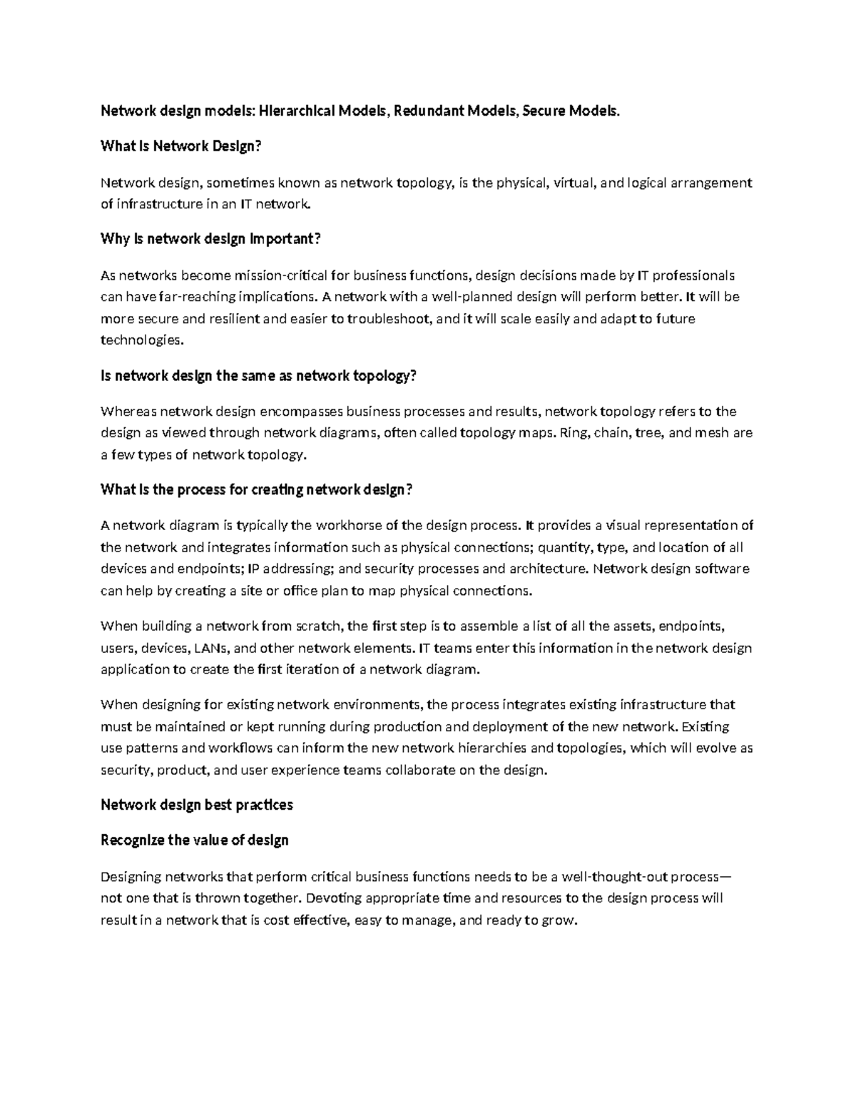 Week 2 - notes - Network design models: Hierarchical Models, Redundant ...