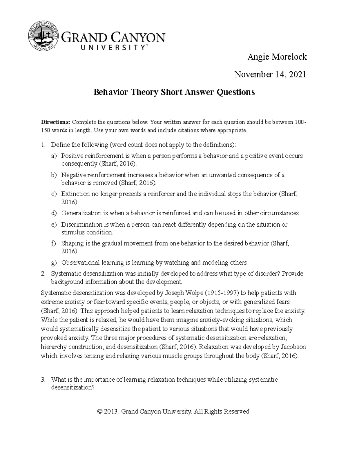 behavior-theory-short-answer-angie-morelock-november-14-2021