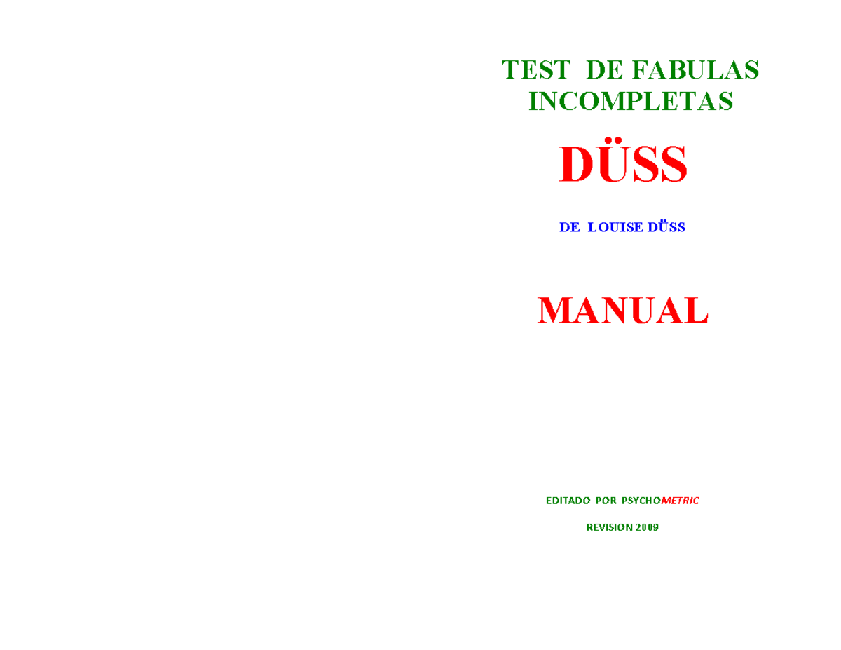 Toaz - :) :) - TEST DE FABULAS INCOMPLETAS DÜSS DE LOUISE DÜSS MANUAL ...