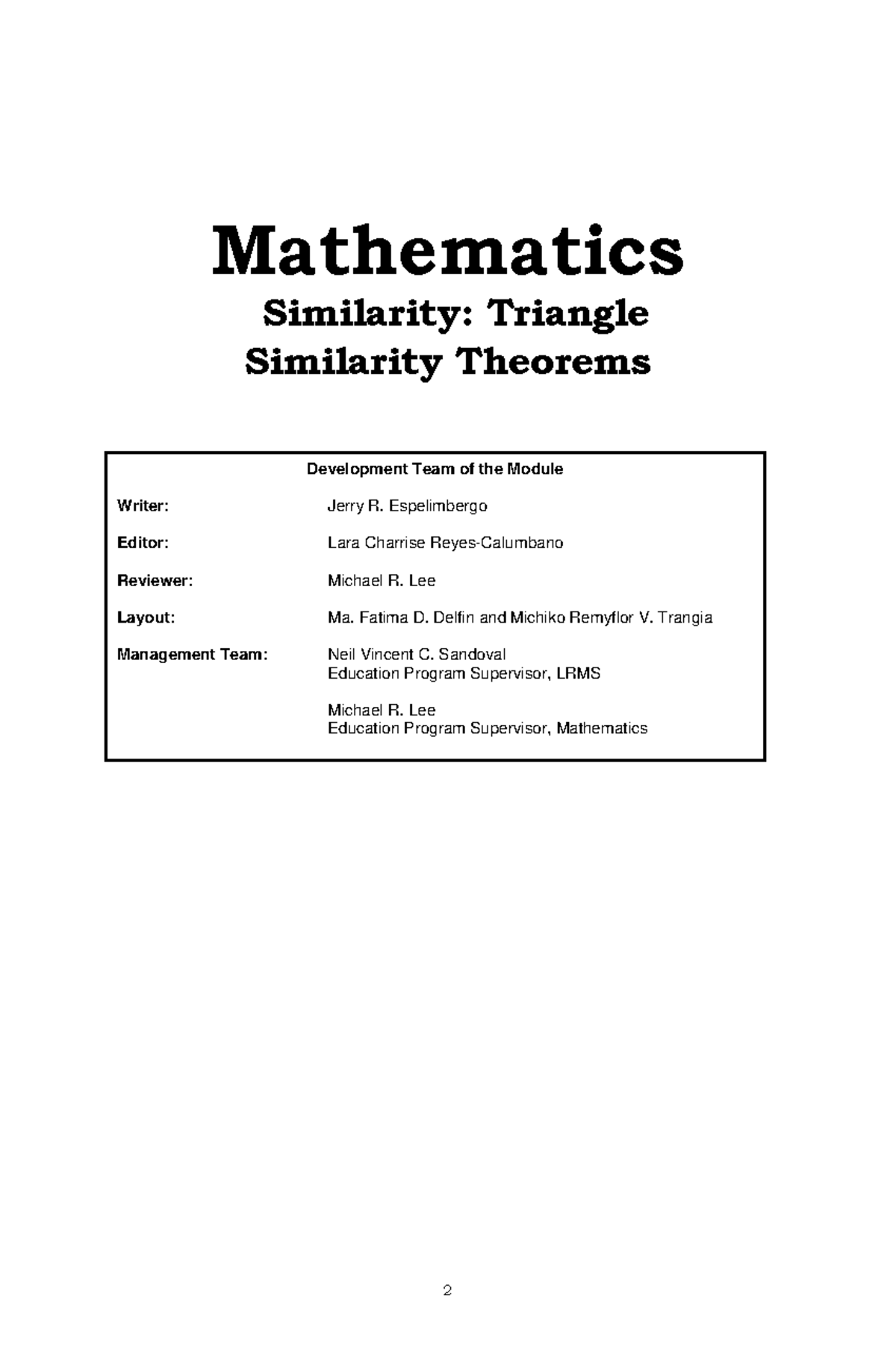 Math lesson 5 Similarity Triangle Similarity Theorems - Development ...