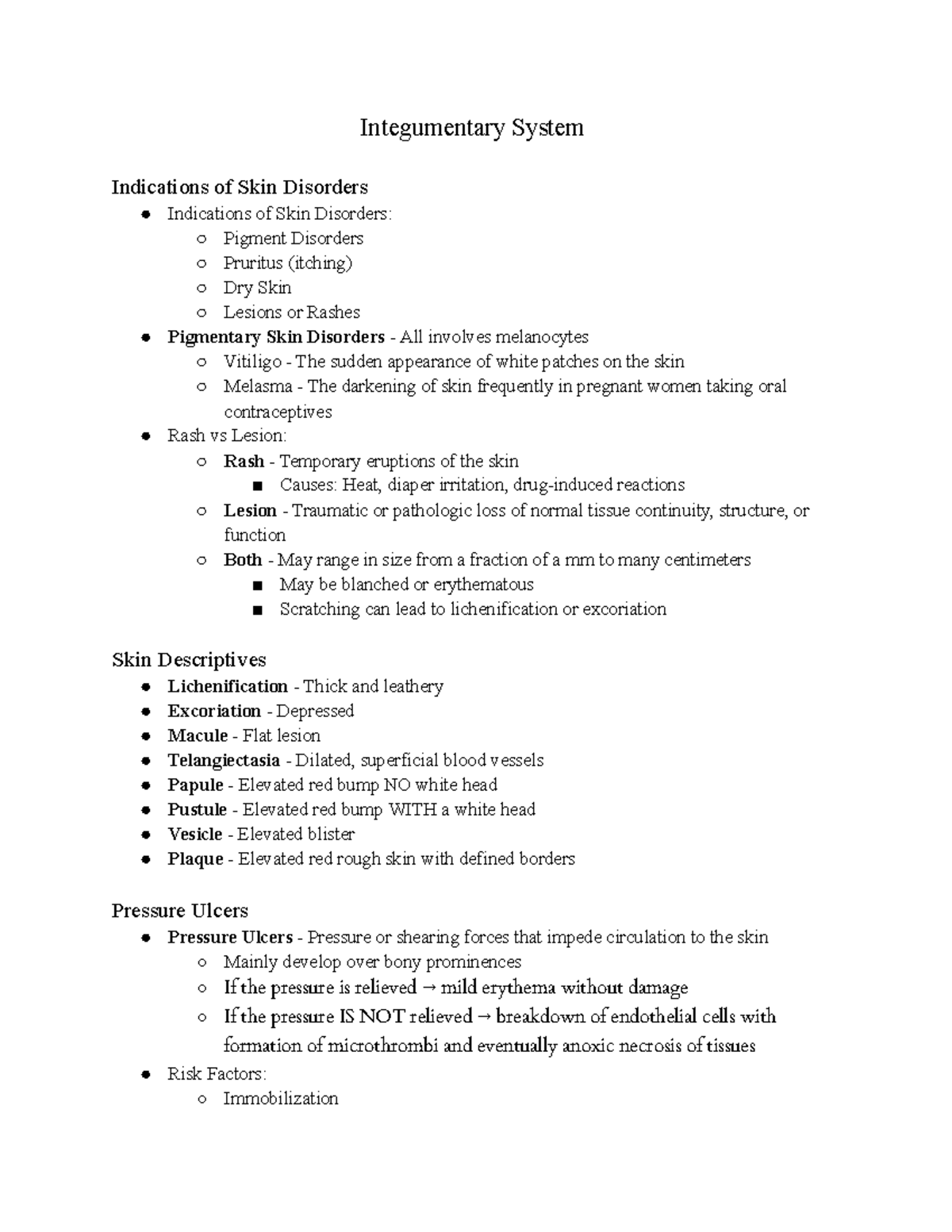 Integumentary System - Integumentary System Indications of Skin ...
