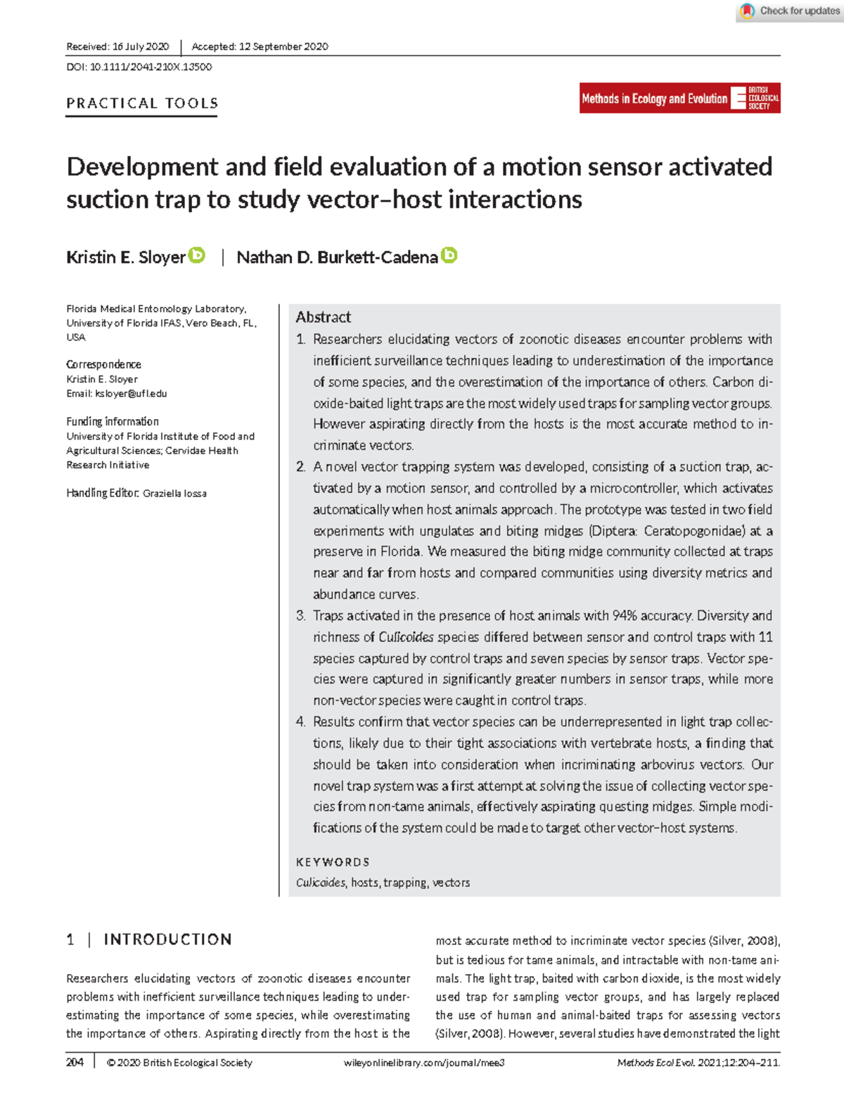 Methods Ecol Evol - 2020 - Sloyer - Development and field evaluation of a motion sensor ...