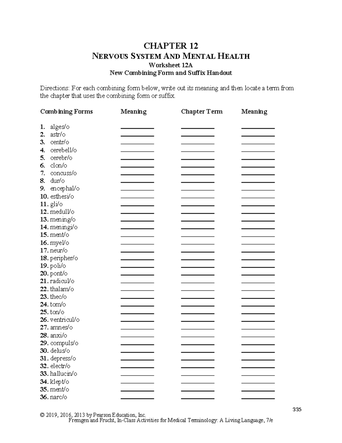 Med Term Ch 12 Worksheet -1 - CHAPTER 12 NERVOUS SYSTEM AND MENTAL ...