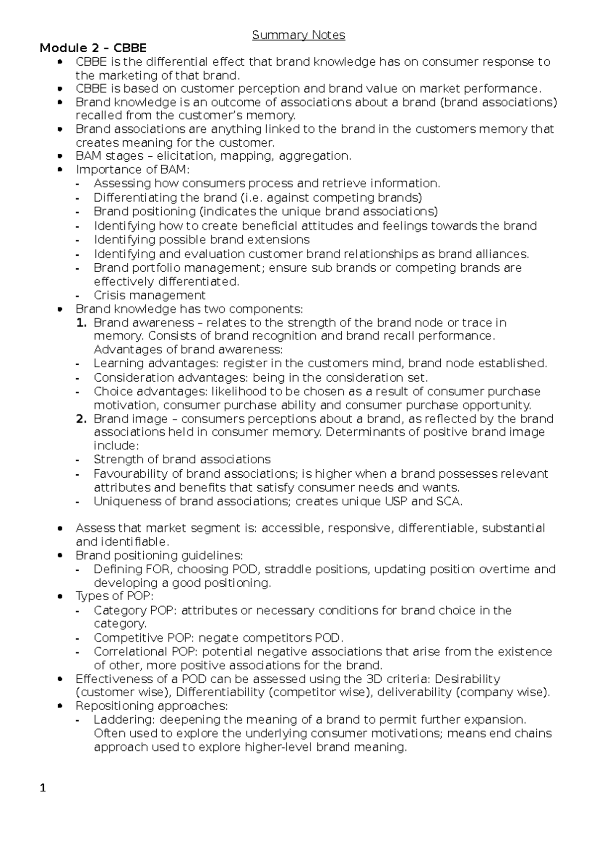 Summary Notes - Summary Notes Module 2 – CBBE CBBE is the differential ...